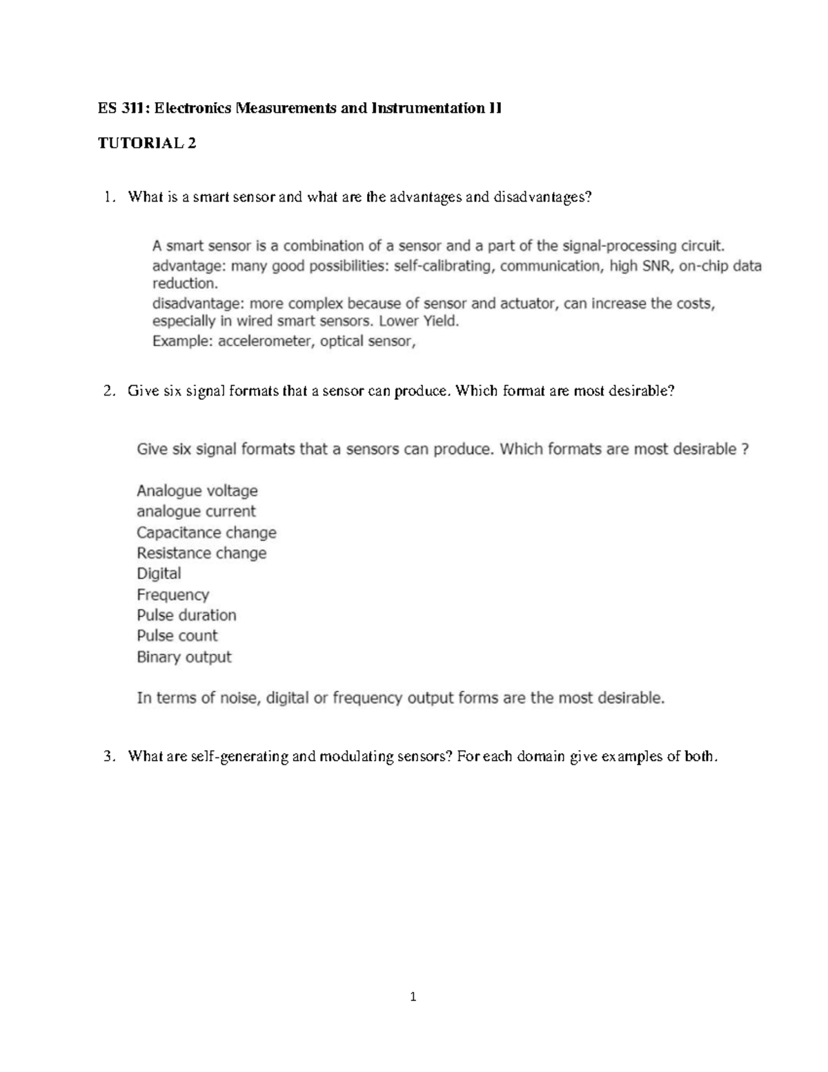 ES311 Solved Tutorial 2 2022 - ES 311: Electronics Measurements and Instrumentation II TUTORIAL ...