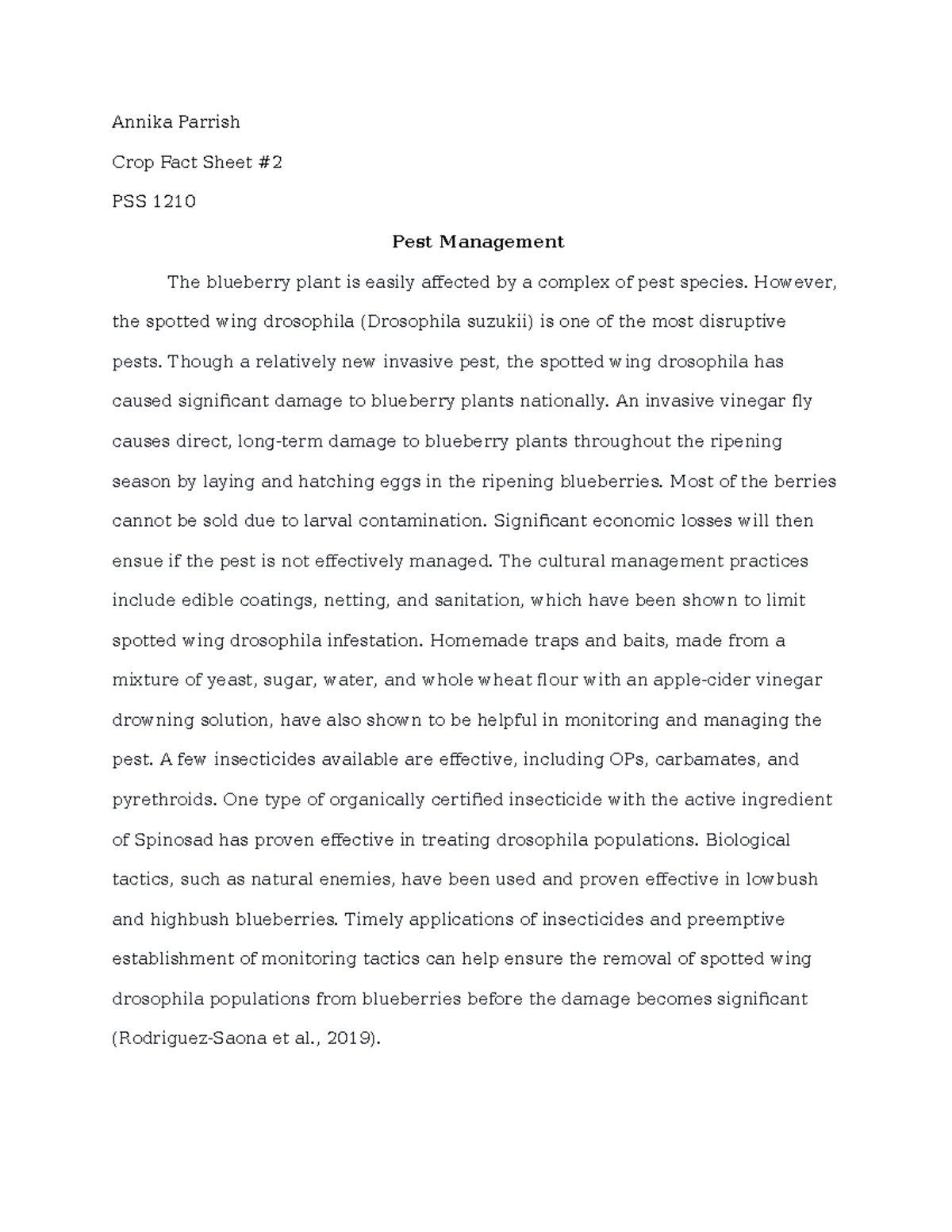 Crop Fact Sheet #2 - Annika Parrish Crop Fact Sheet # PSS 1210 Pest ...