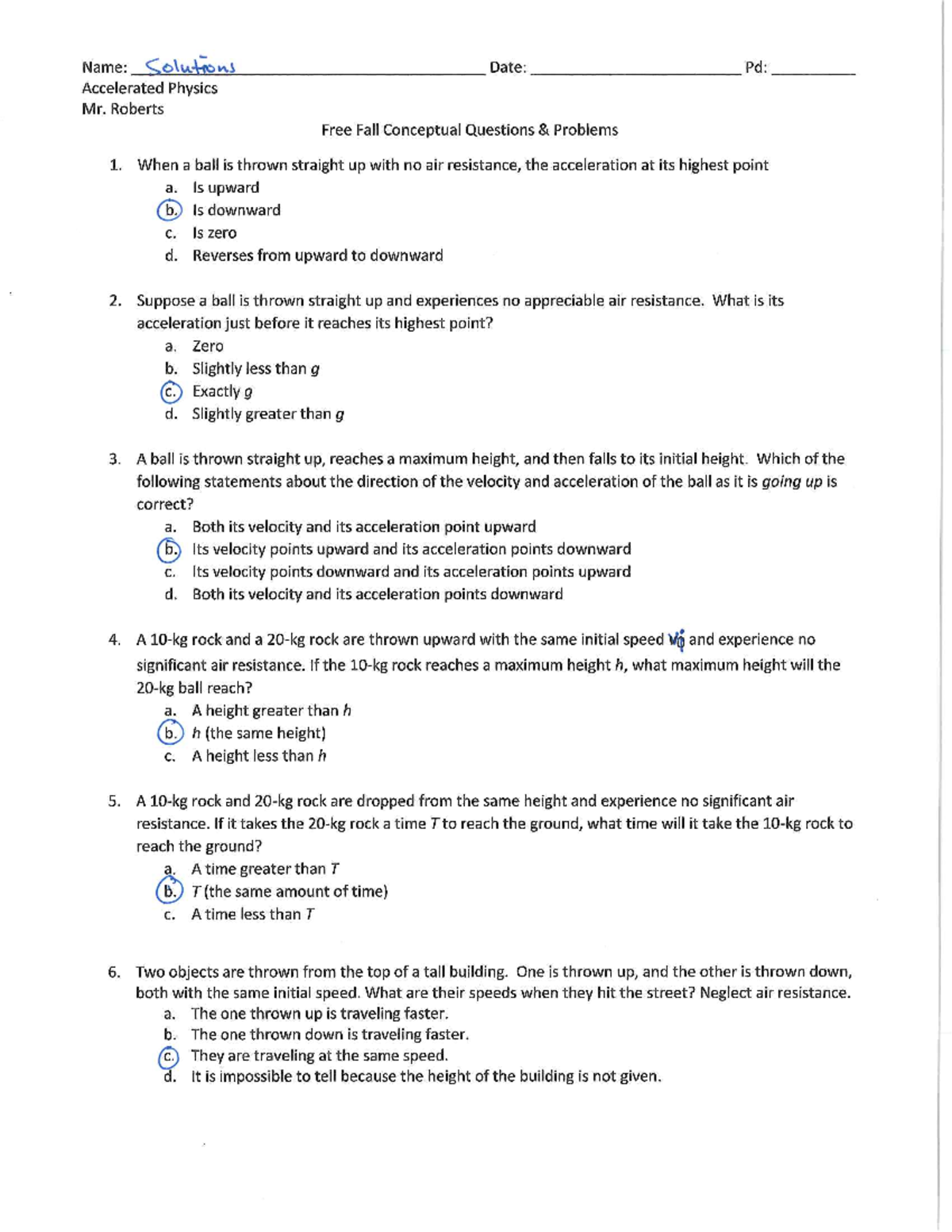 Free Fall Conceptual Questions Solutions - Civil Engineering - Studocu