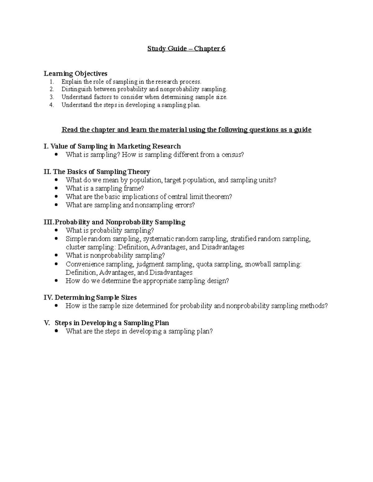Chapter 6 Study Guide - Study Guide – Chapter 6 Learning Objectives 1. Explain the role of ...