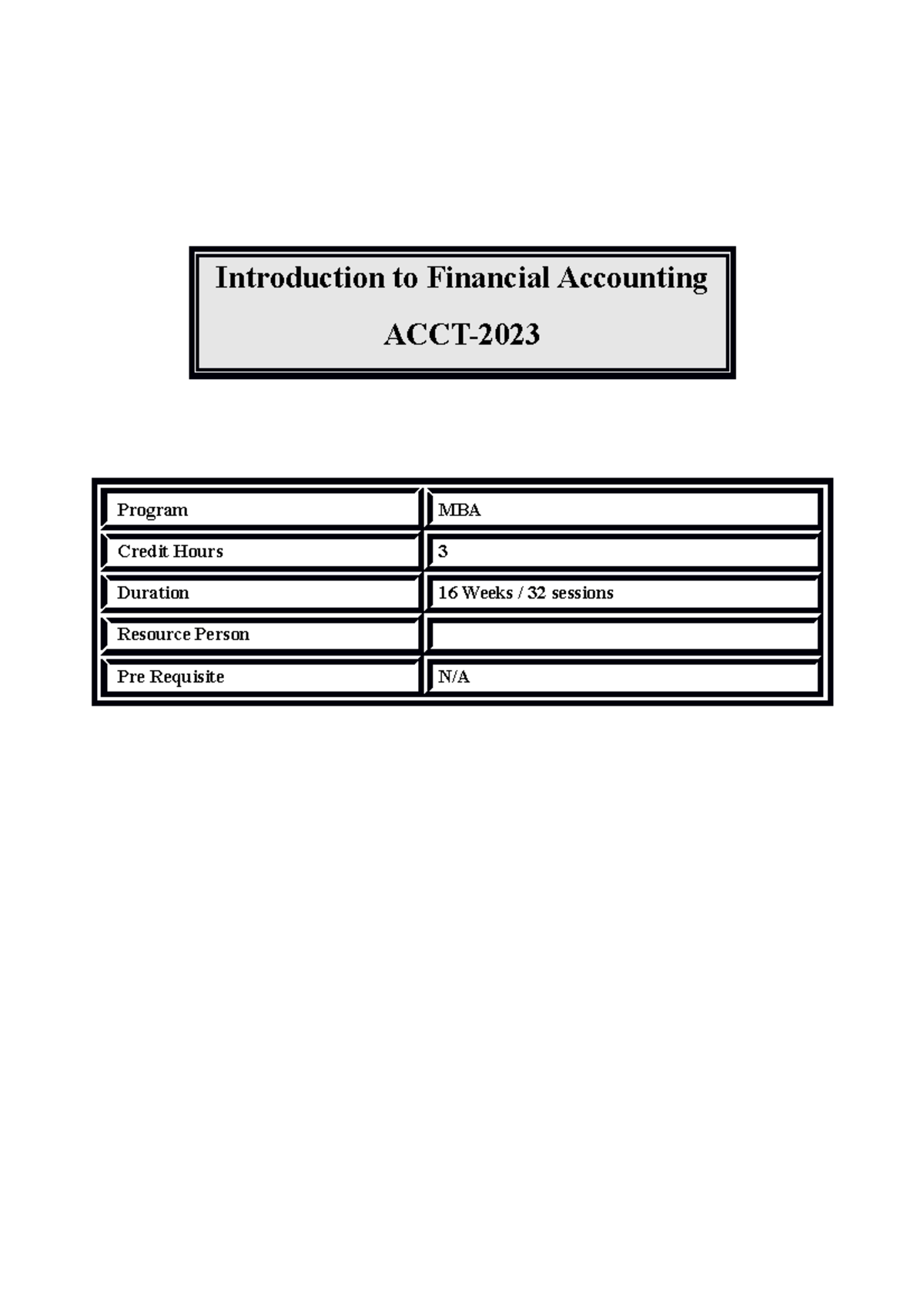 Financial Accounting - course outline - Program MBA Credit Hours 3 ...
