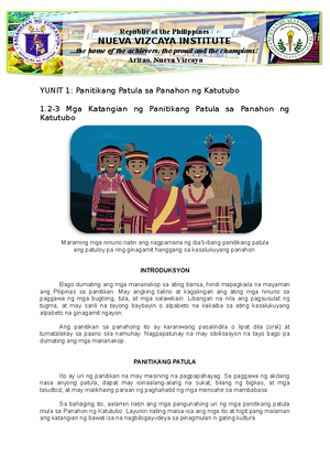 1 - FILIPINO - YUNIT 1: Panitikang Patula sa Panahon ng Katutubo 1 ...