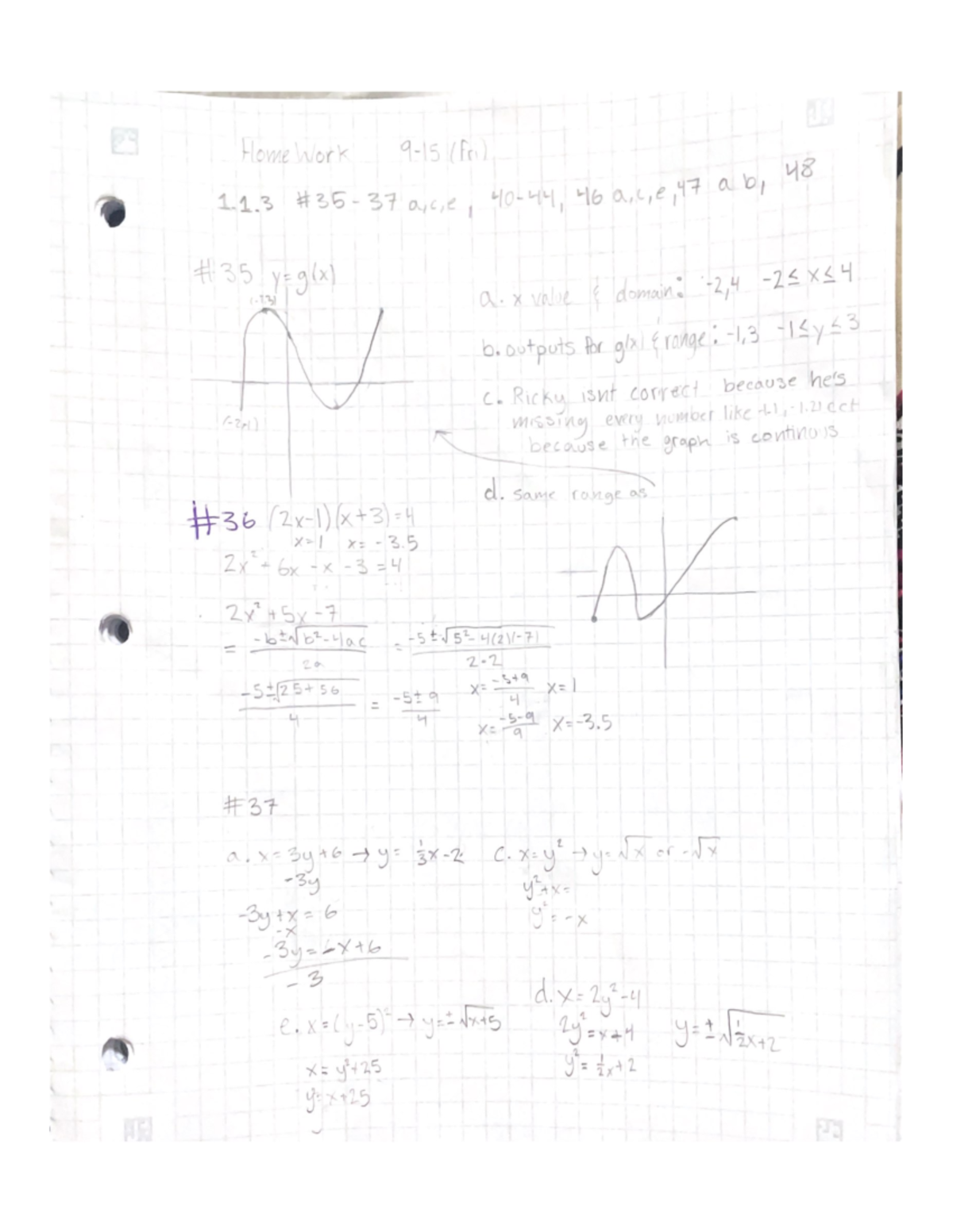 Home Work - Algebra, Honoes Intergrated 3 - Studocu