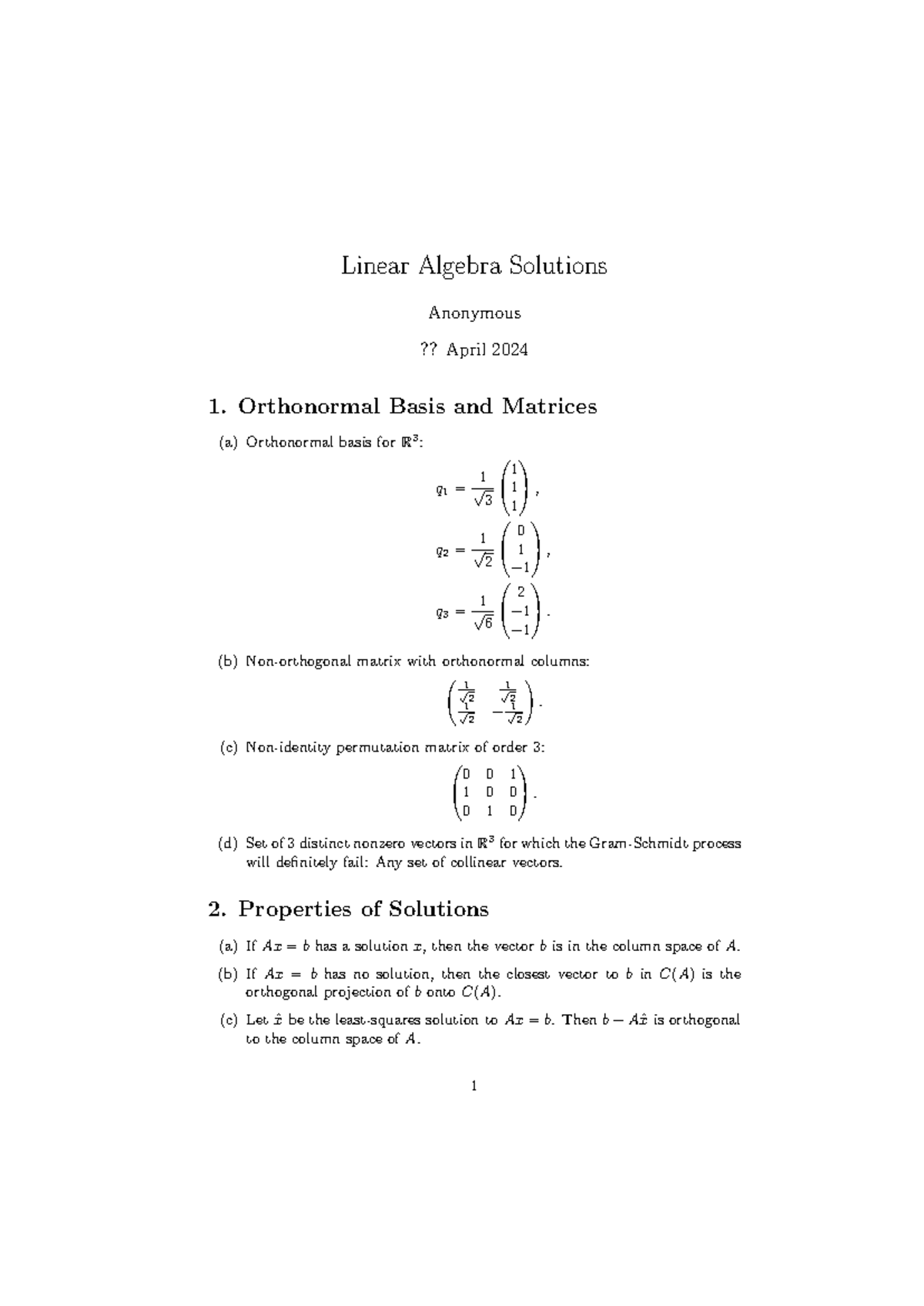Final - ooo - Linear Algebra Solutions Anonymous ?? April 2024 1 ...