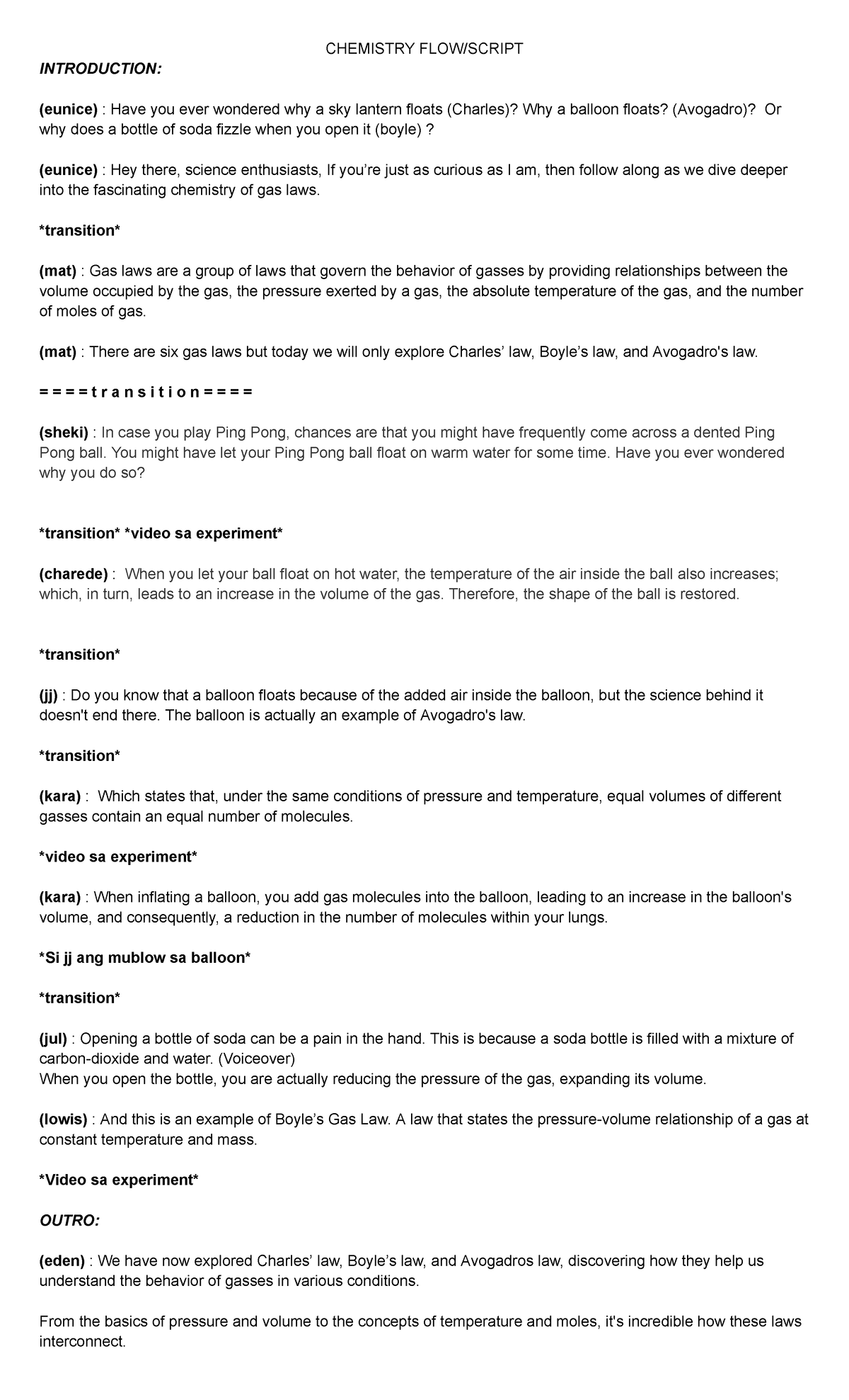 Chemistry FLOW Script - CHEMISTRY FLOW/SCRIPT INTRODUCTION: (eunice ...