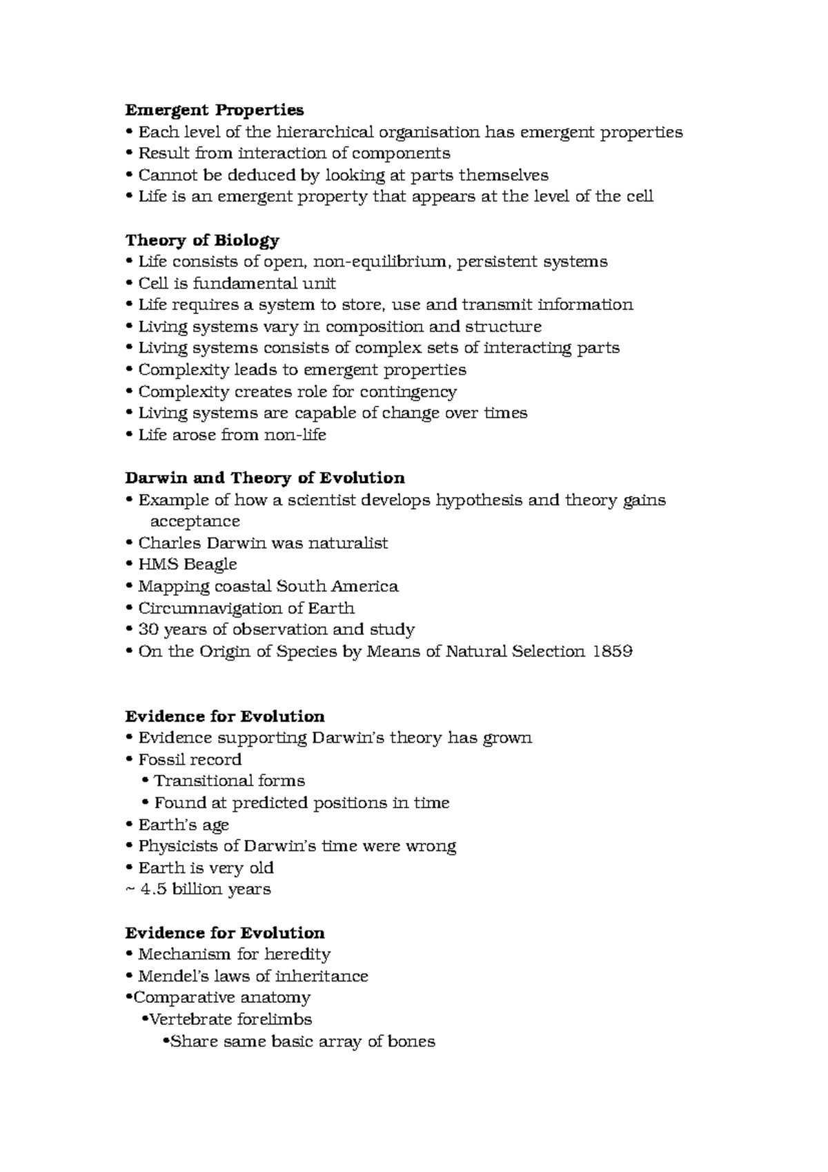 Notes - Summary Biodiversity - Emergent Properties Each level of the ...