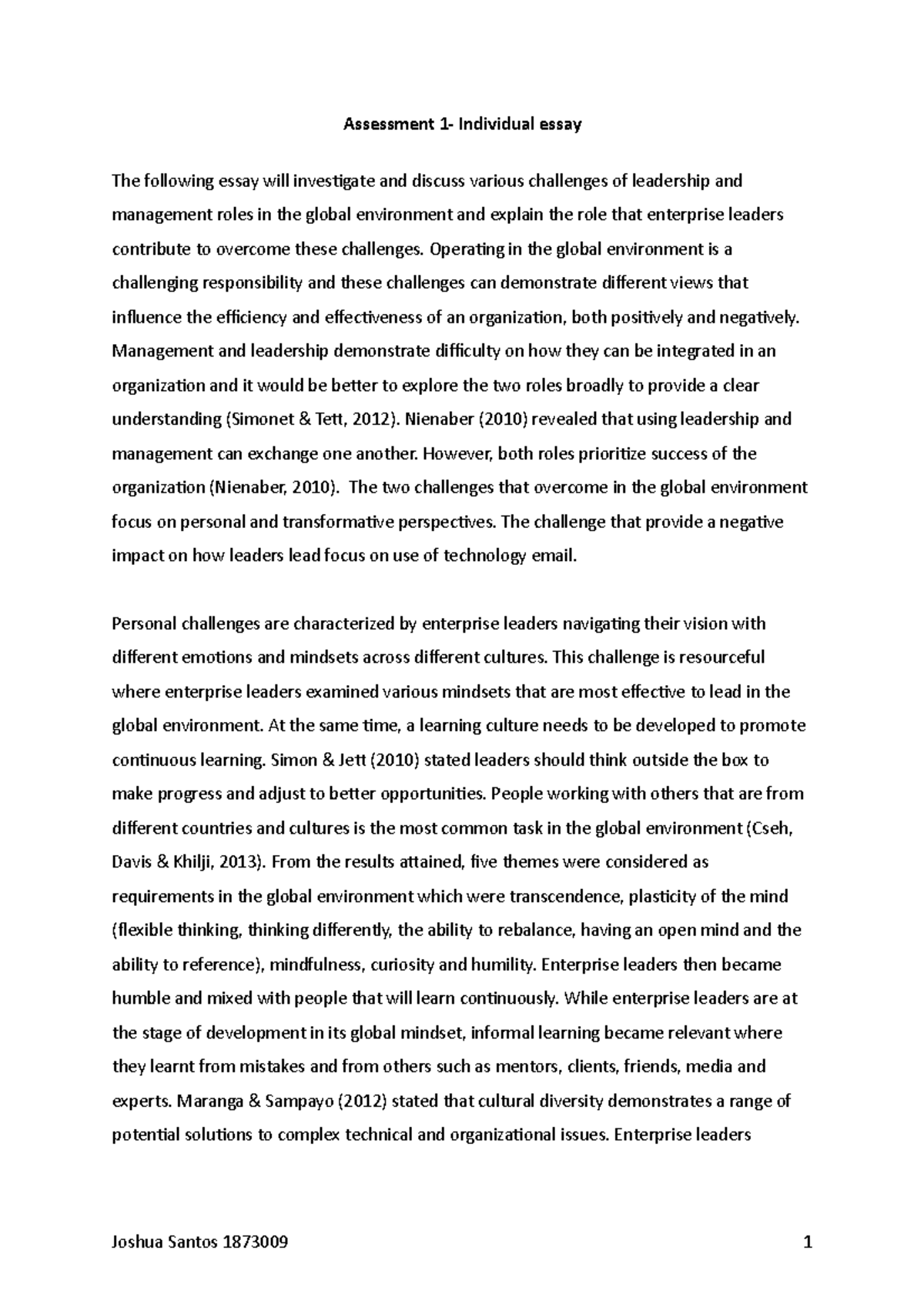 Essay Final - Assessment 1- Individual essay The following essay will ...