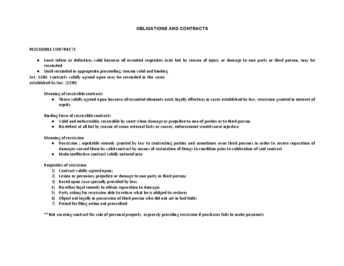 Defective Contracts - RESCISSIBLE CONTRACTS Least infirm or defective ...