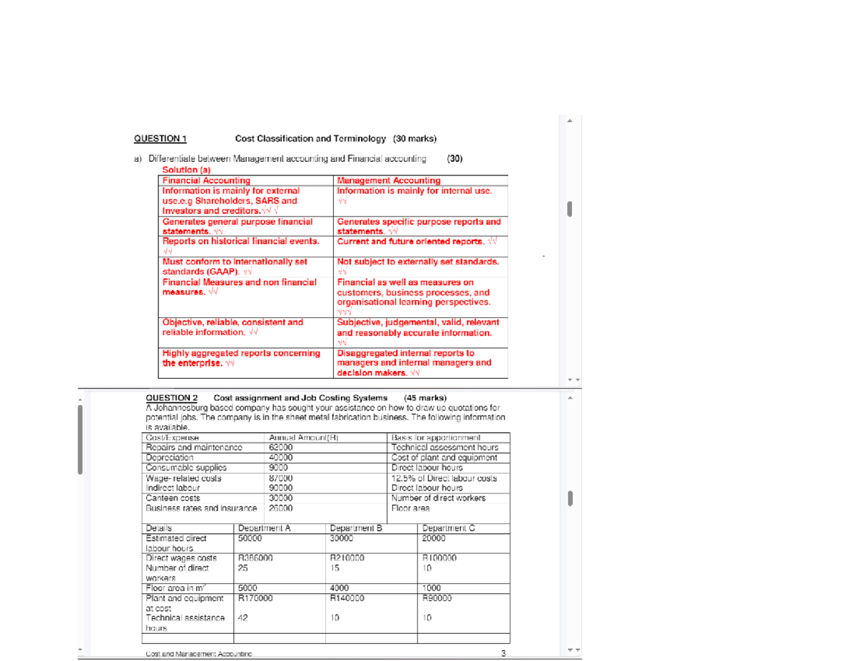 Past Question Paper For Cost And Management Accounting Studocu