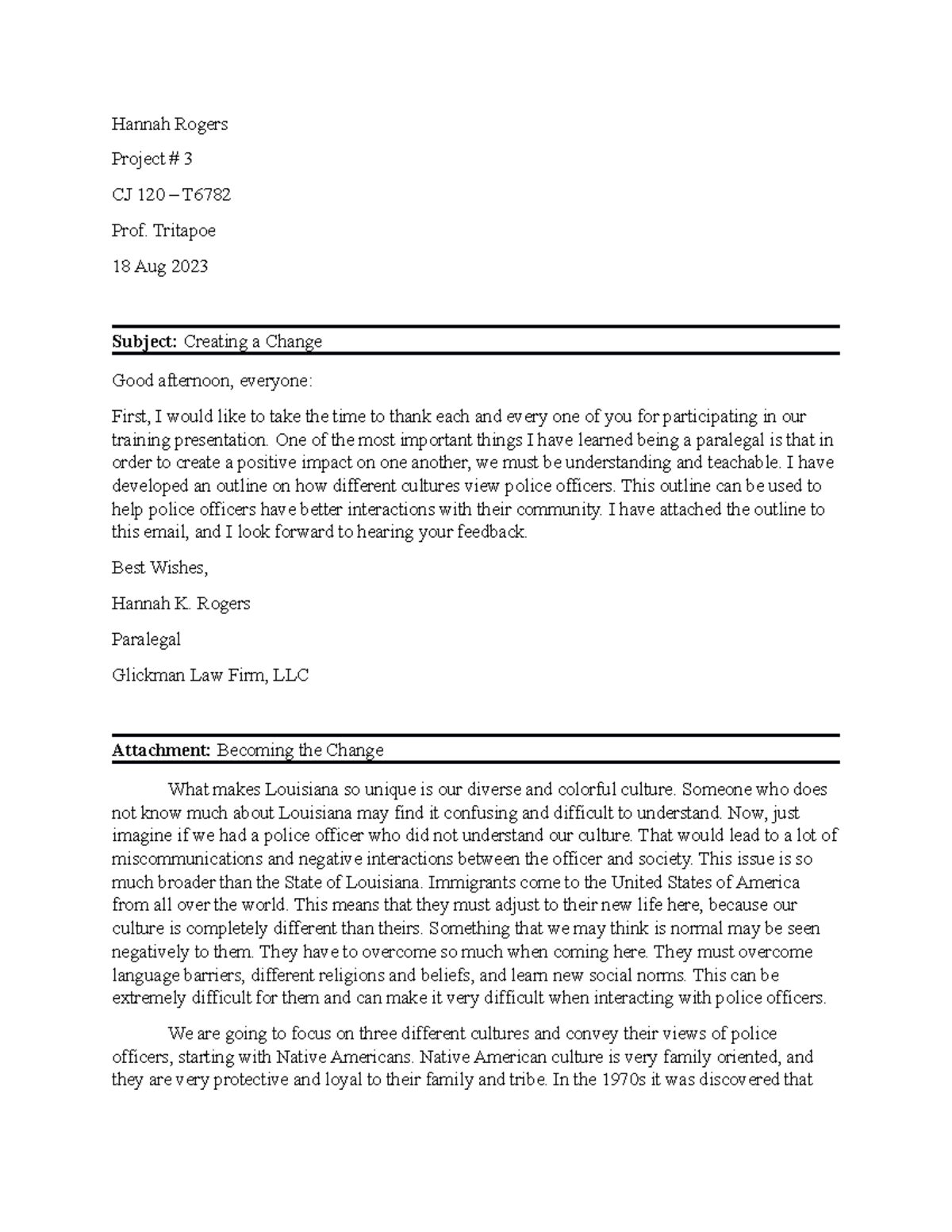 Module 8 - Project 3 - Hannah Rogers Project # 3 CJ 120 – T Prof ...