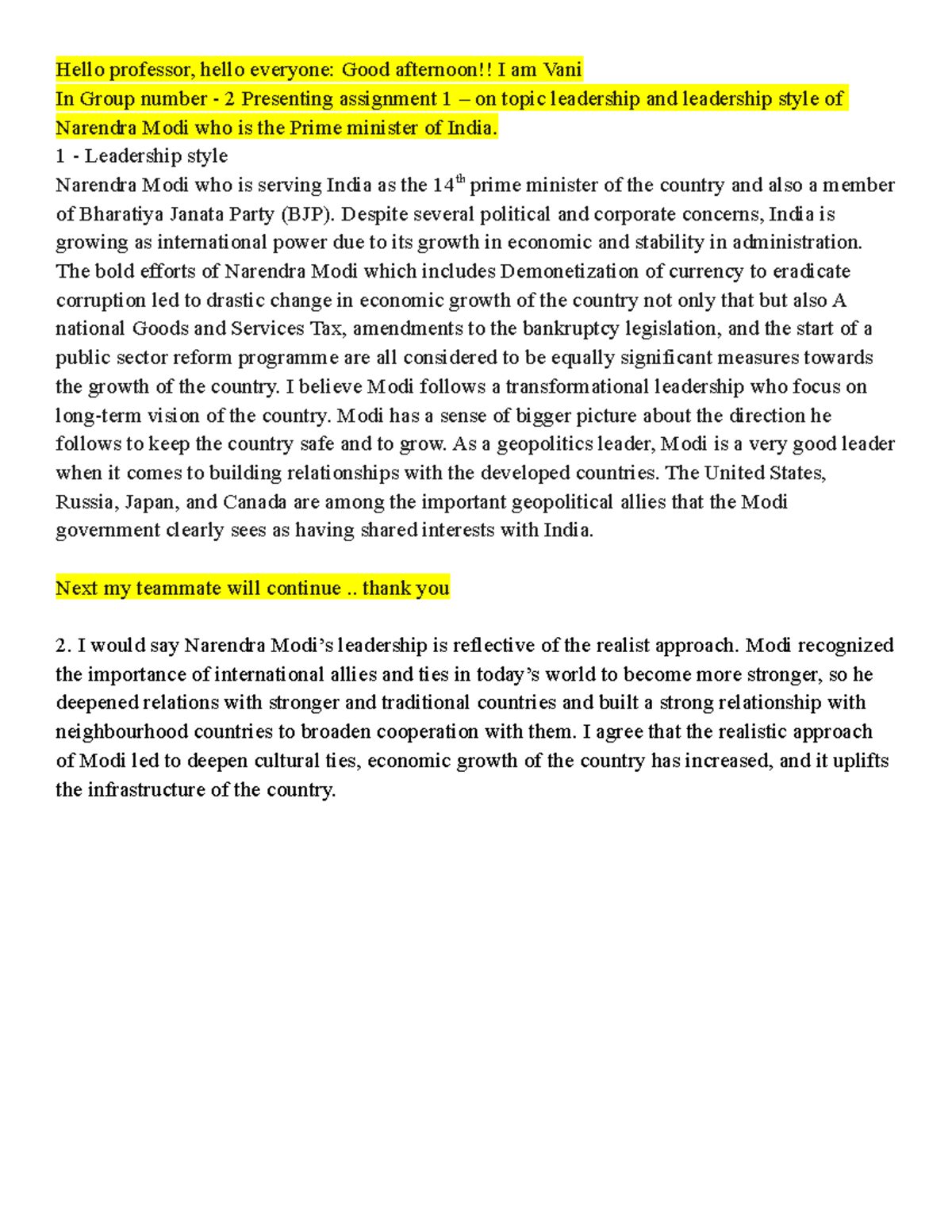 Geopolitics assignment @1 - Hello professor, hello everyone: Good ...