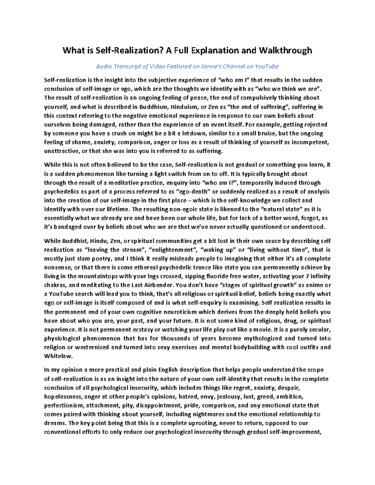 Self-Realization - A Full Explanation and Walkthrough update - What is ...