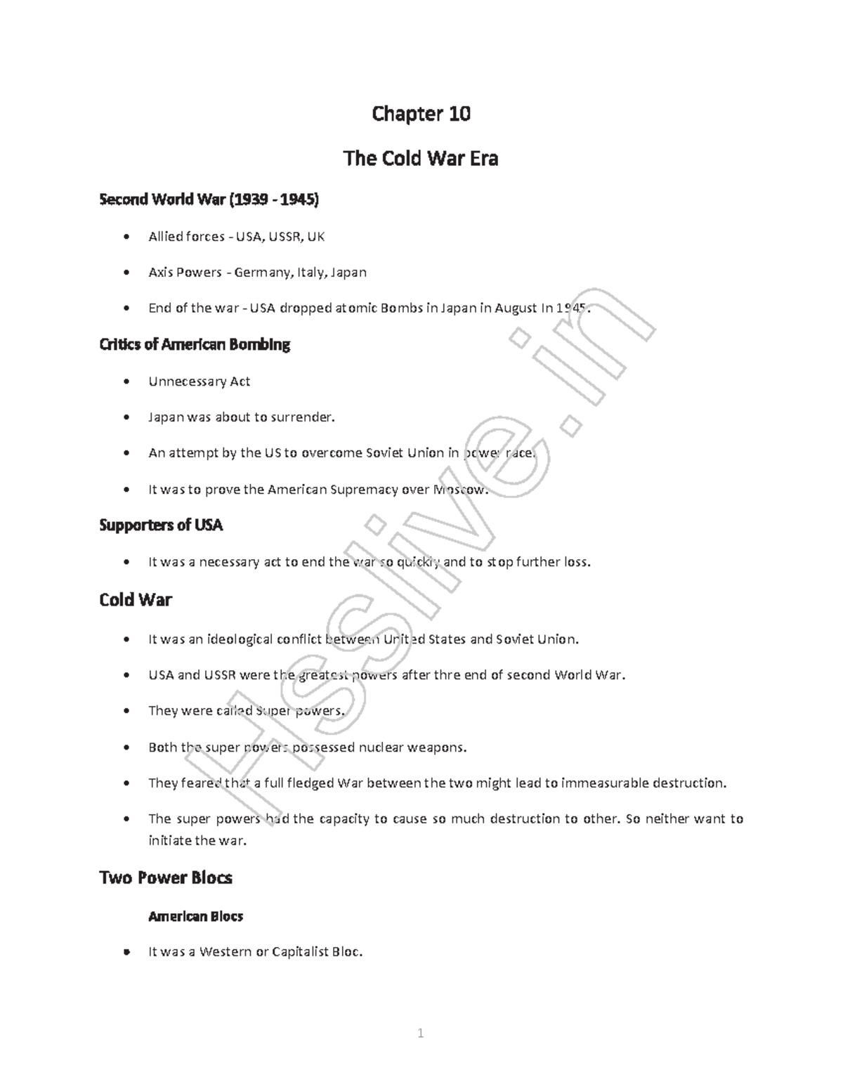 Hsslive xii politics chapter 10 - Chapter 10 The Cold War Era Second ...