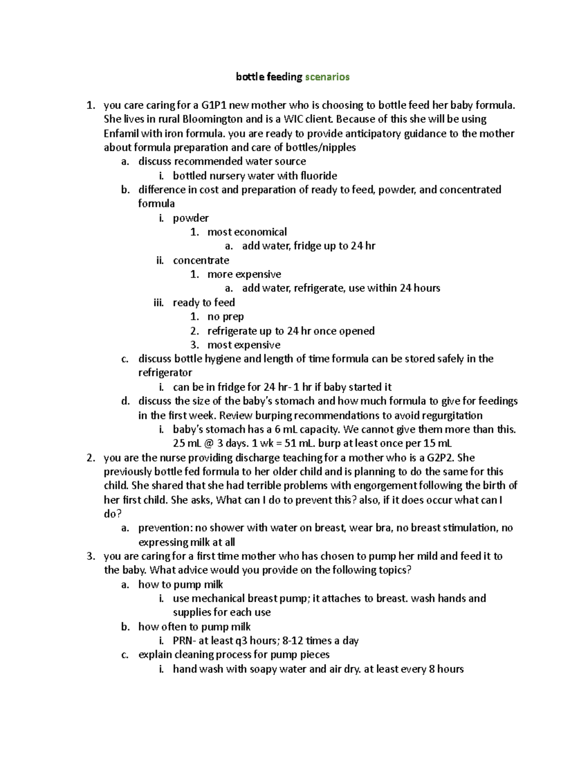 Bottle feeding scenarios - bottle feeding scenarios you care caring for ...