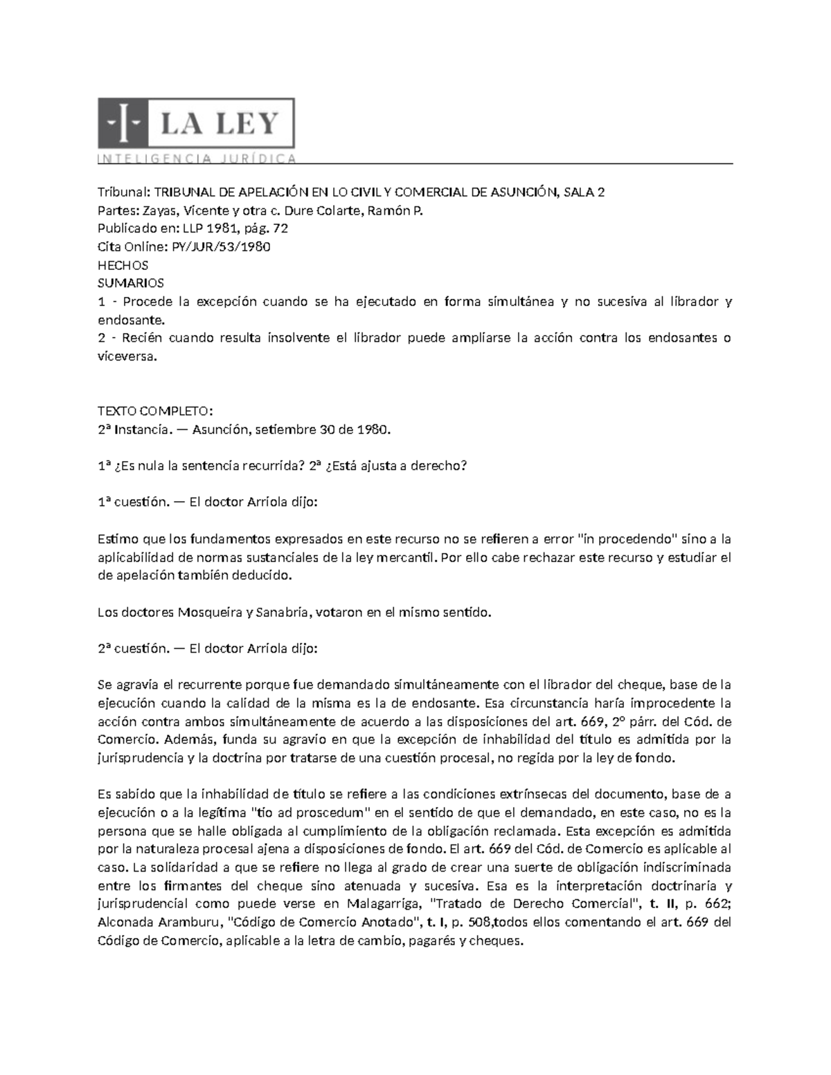 PY JUR 53 1980 - Derecho - Tribunal: TRIBUNAL DE APELACIÓN EN LO CIVIL ...