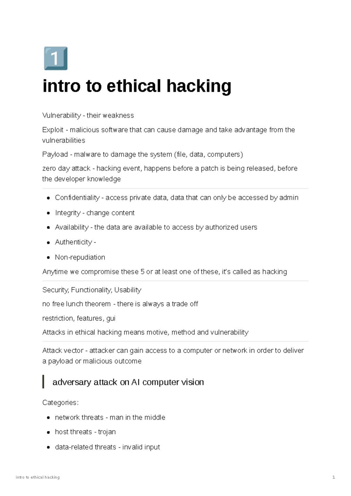 Intro to ethical hacking - 󾠮 intro to ethical hacking Vulnerability - their weakness Exploit ...