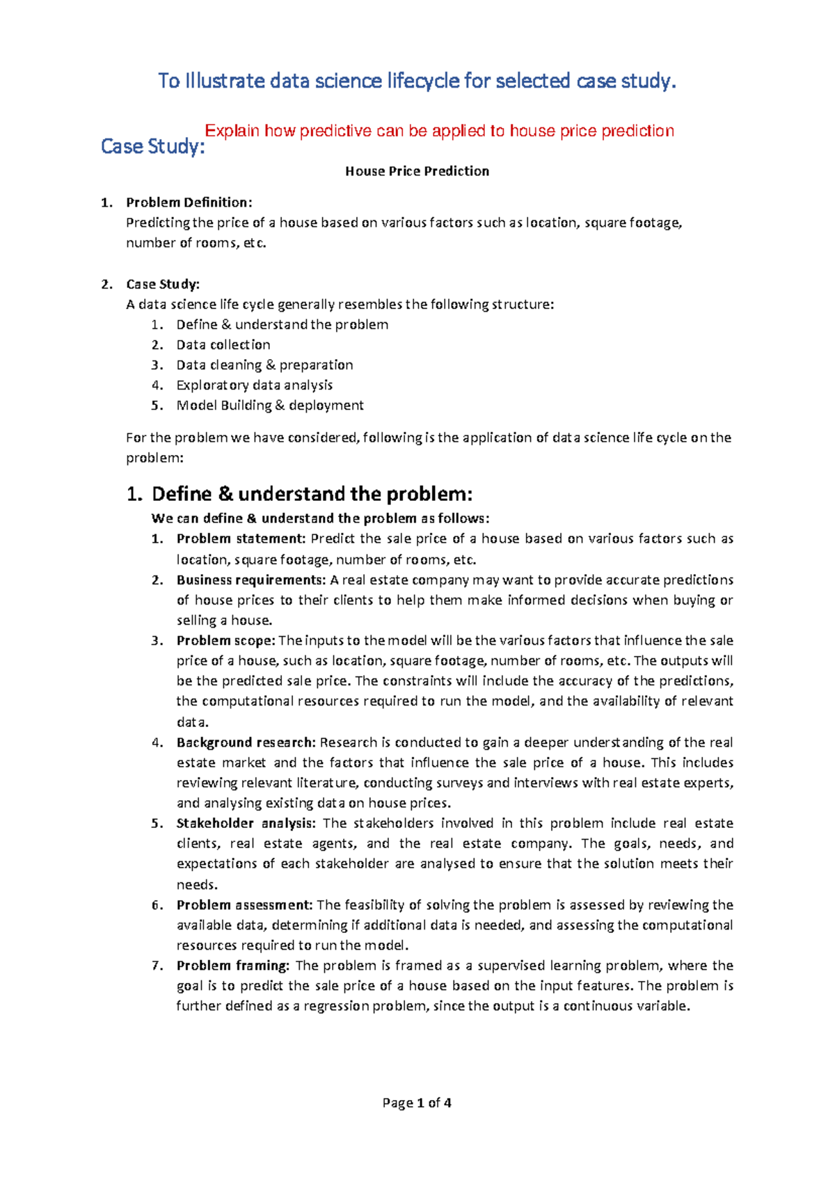 Case Study House Price (2) - To Illustrate data science lifecycle for ...