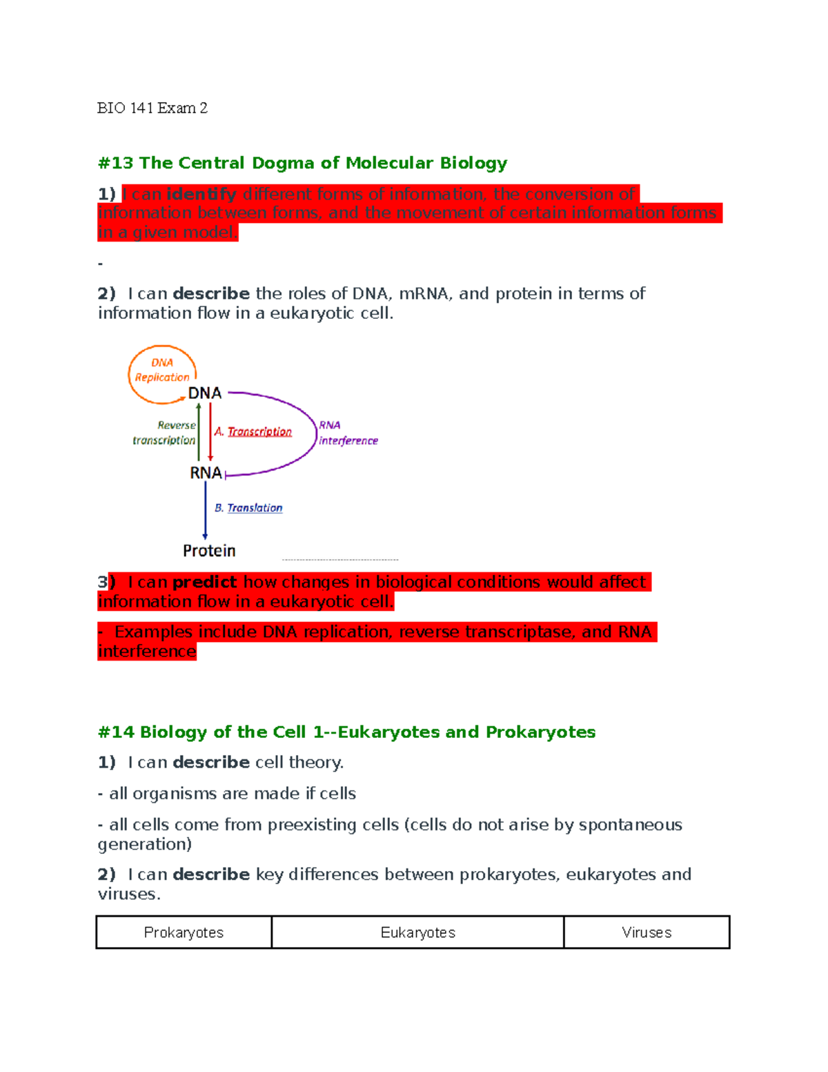 Exam 2 Study Guide - BIO 141 Exam 2 #13 The Central Dogma of Molecular ...