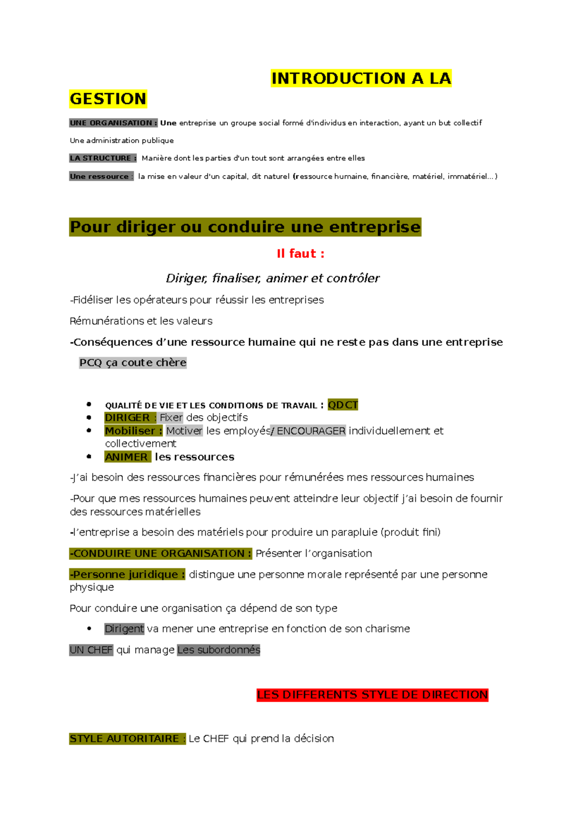 Introduction A LA Gestion - INTRODUCTION A LA GESTION UNE ORGANISATION : Une entreprise un ...