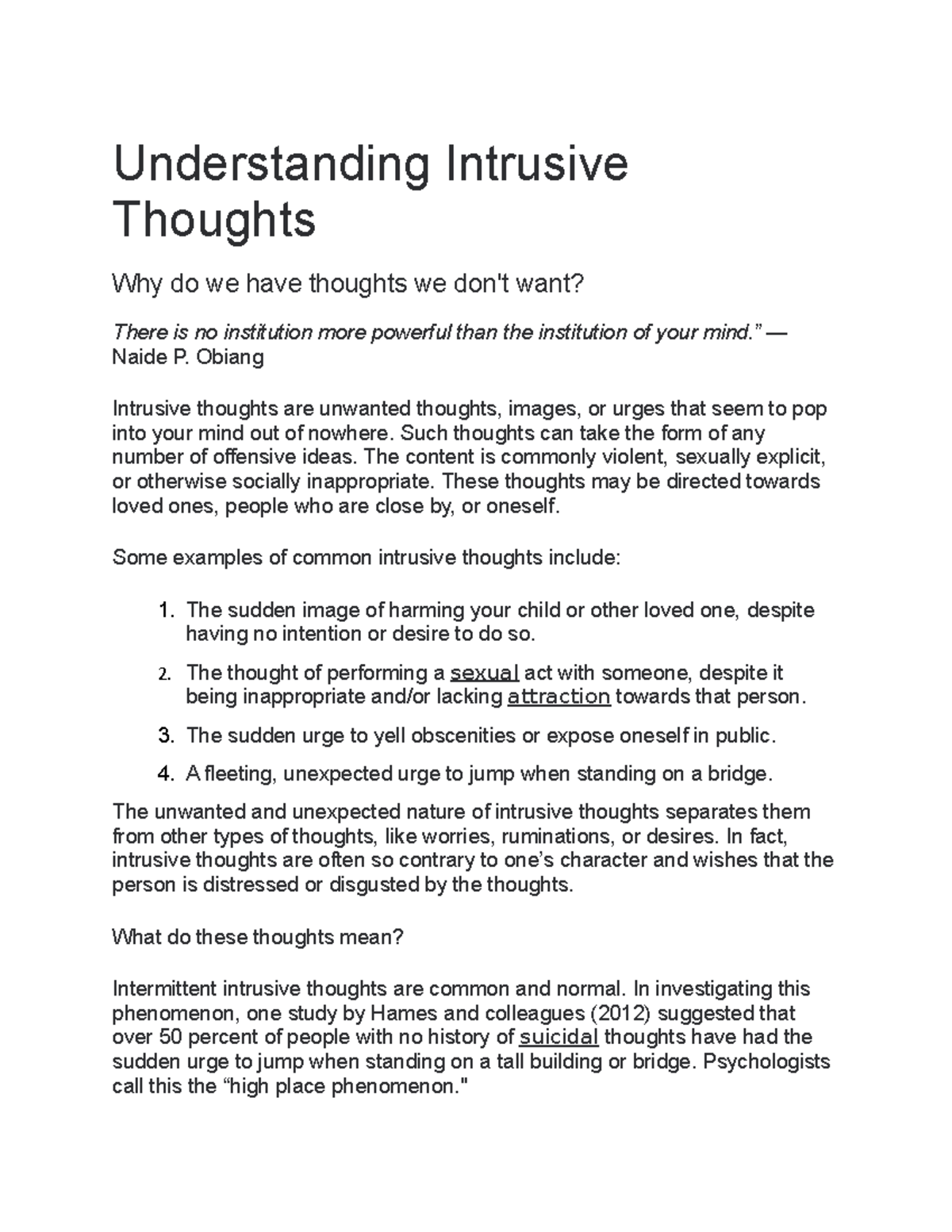 Understanding Intrusive Thoughts - Understanding Intrusive Thoughts Why ...