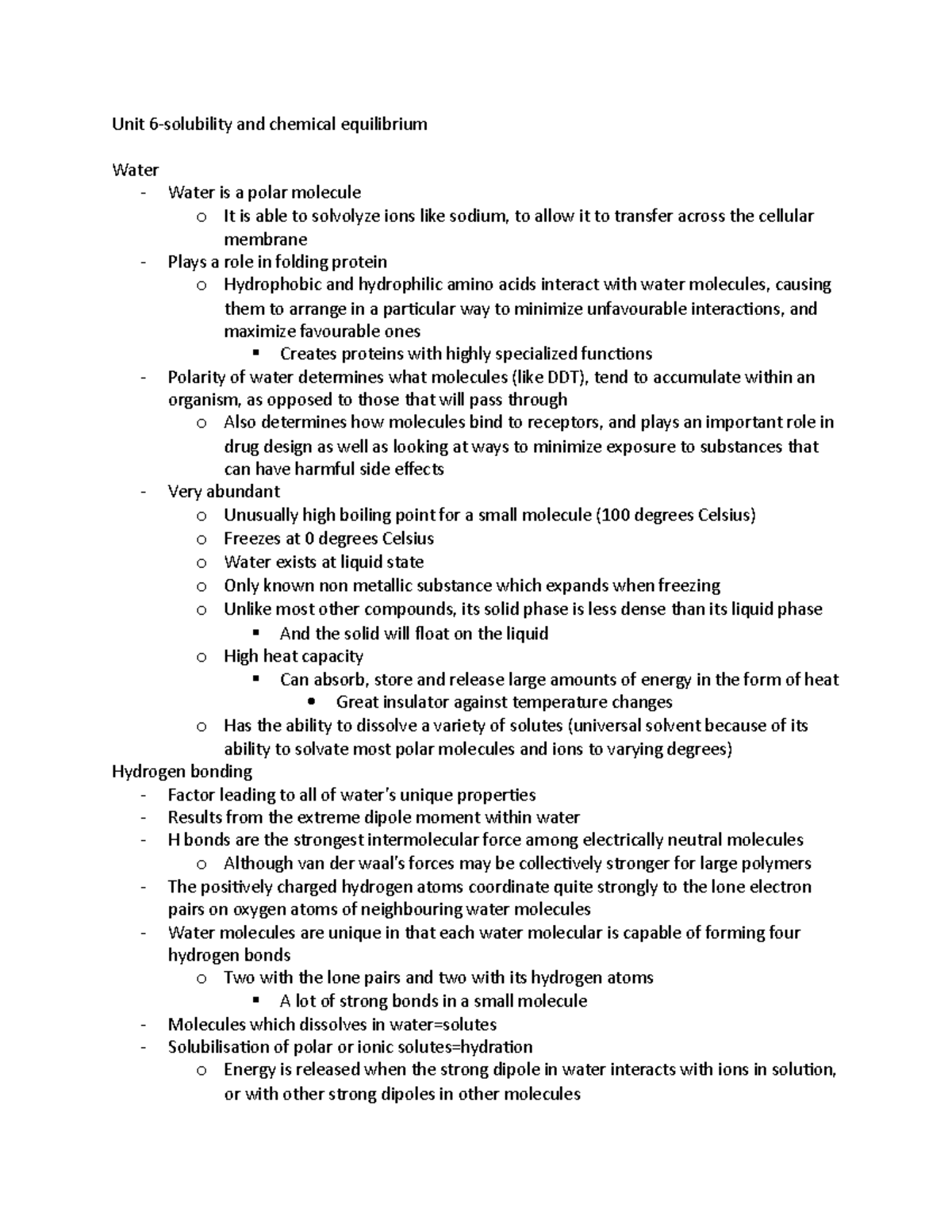 Unit 6 chem 1a03 - chemistry notes - Unit 6-solubility and chemical ...