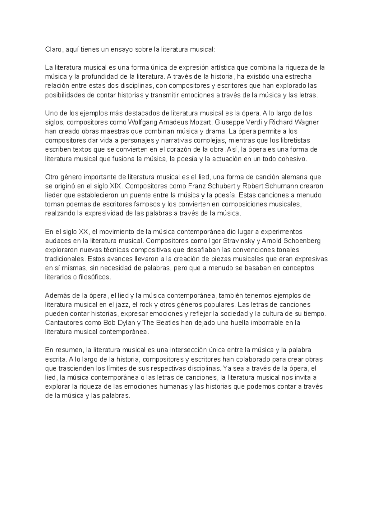 Literatura musical - A través de la historia, ha existido una estrecha ...