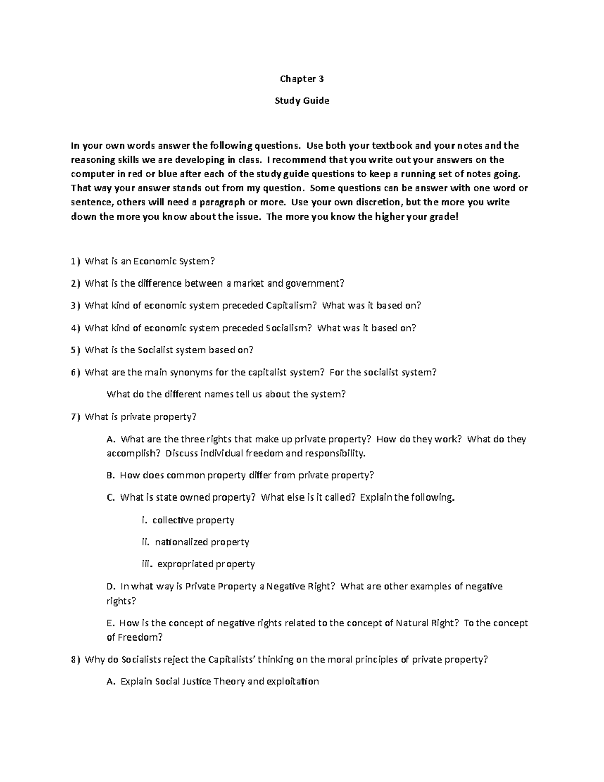 Chapter 3 Study Guide - Chapter 3 Study Guide In your own words answer ...