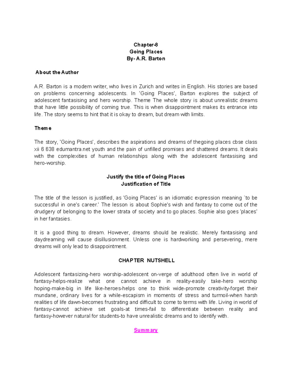 Chapter-8. Going Places - Chapter- Going Places By- A. Barton About the ...