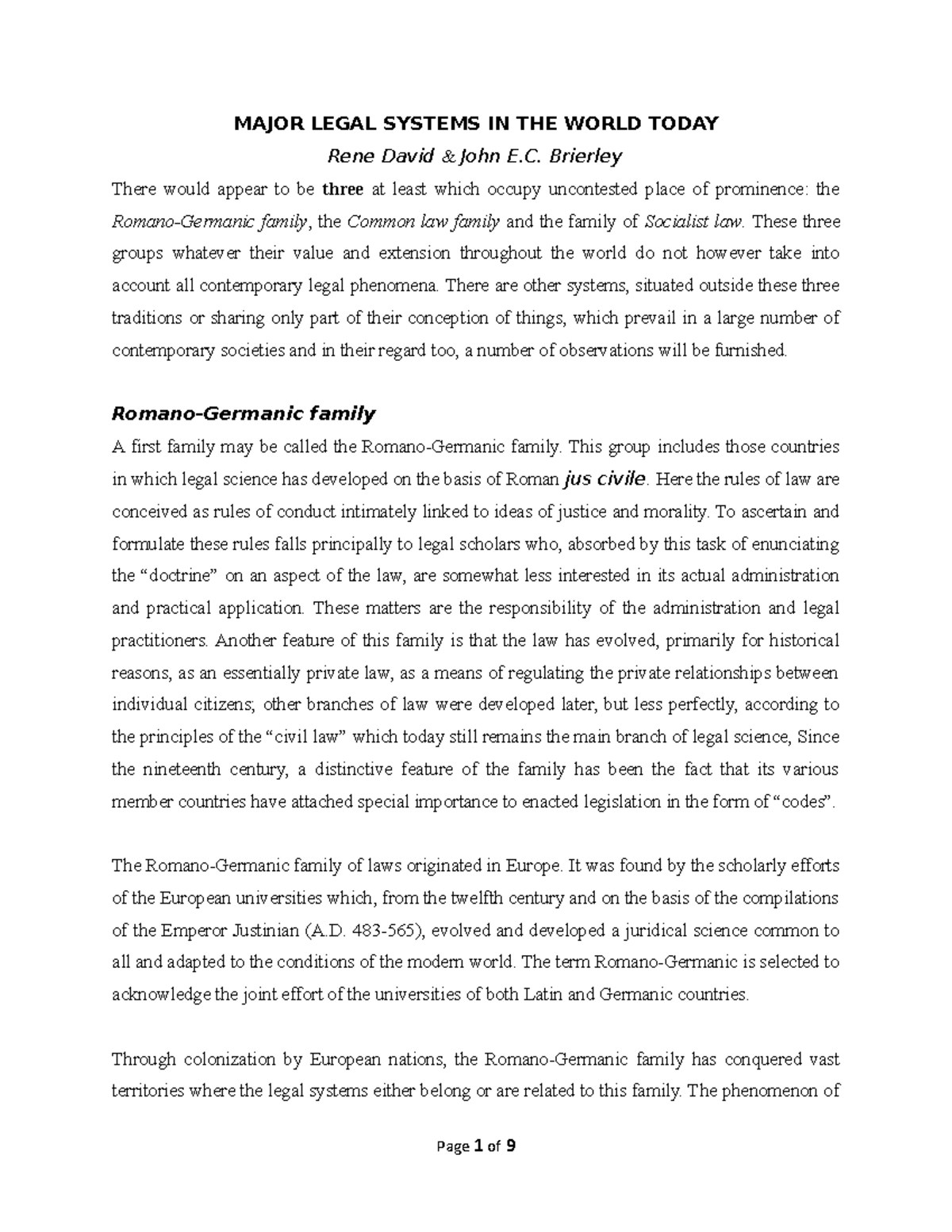 Legal System and Methods Notes - MAJOR LEGAL SYSTEMS IN THE WORLD TODAY ...