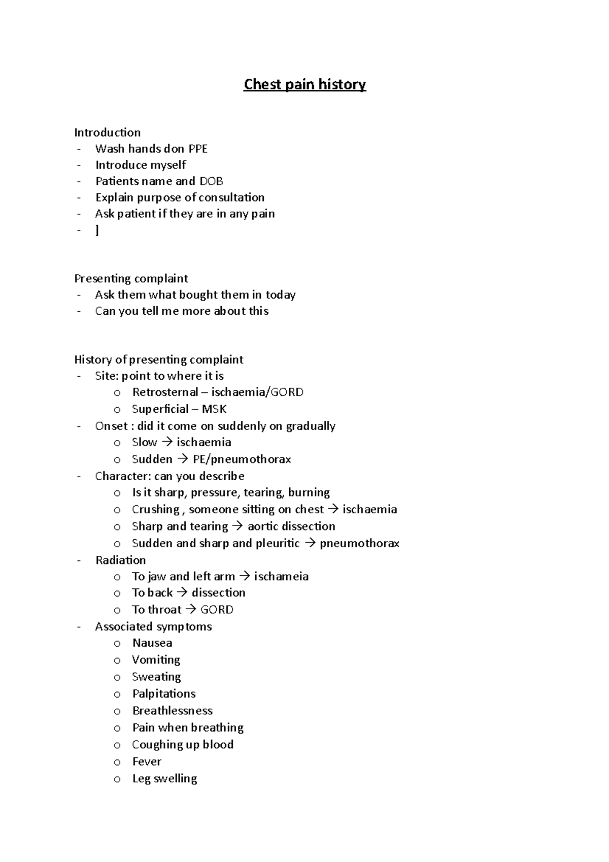 Chest pain history - OSCE prep - Chest pain history Introduction - Wash ...