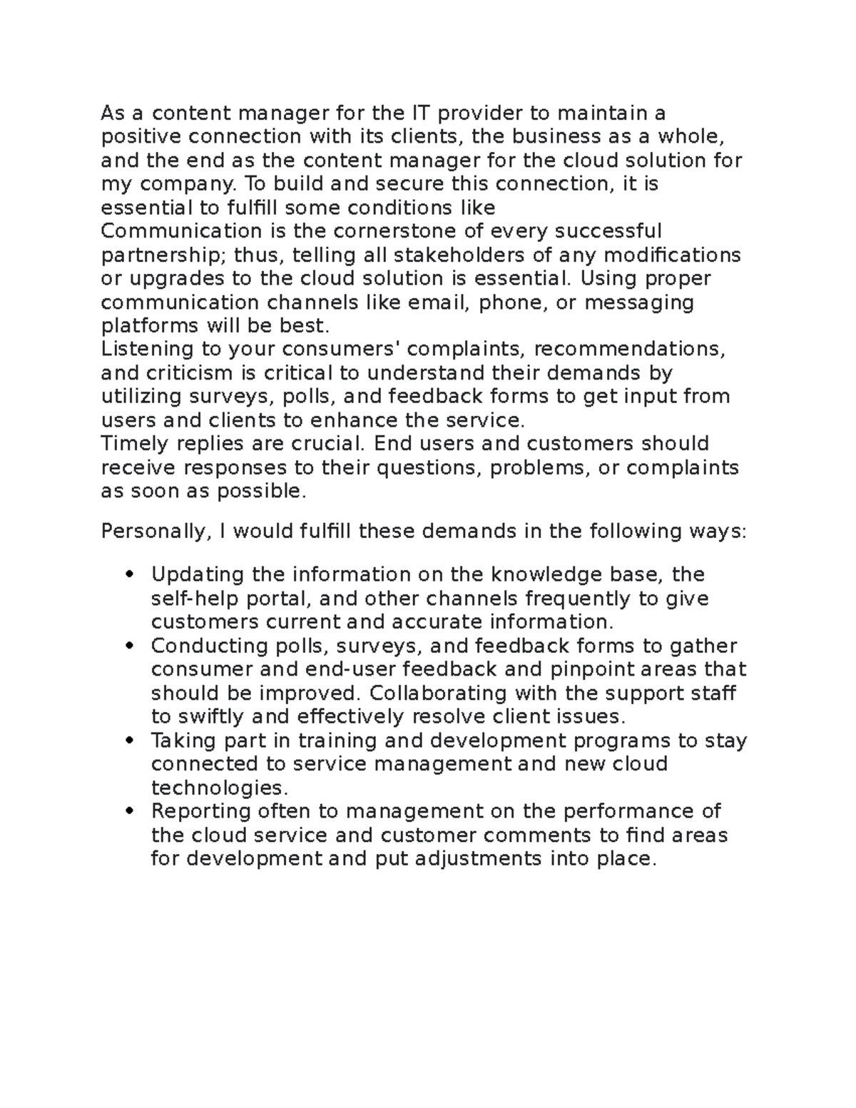 Discussion thread ITSM - As a content manager for the IT provider to ...