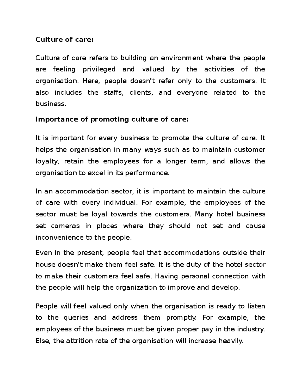 Engineering Management 3 - Culture of care: Culture of care refers to ...