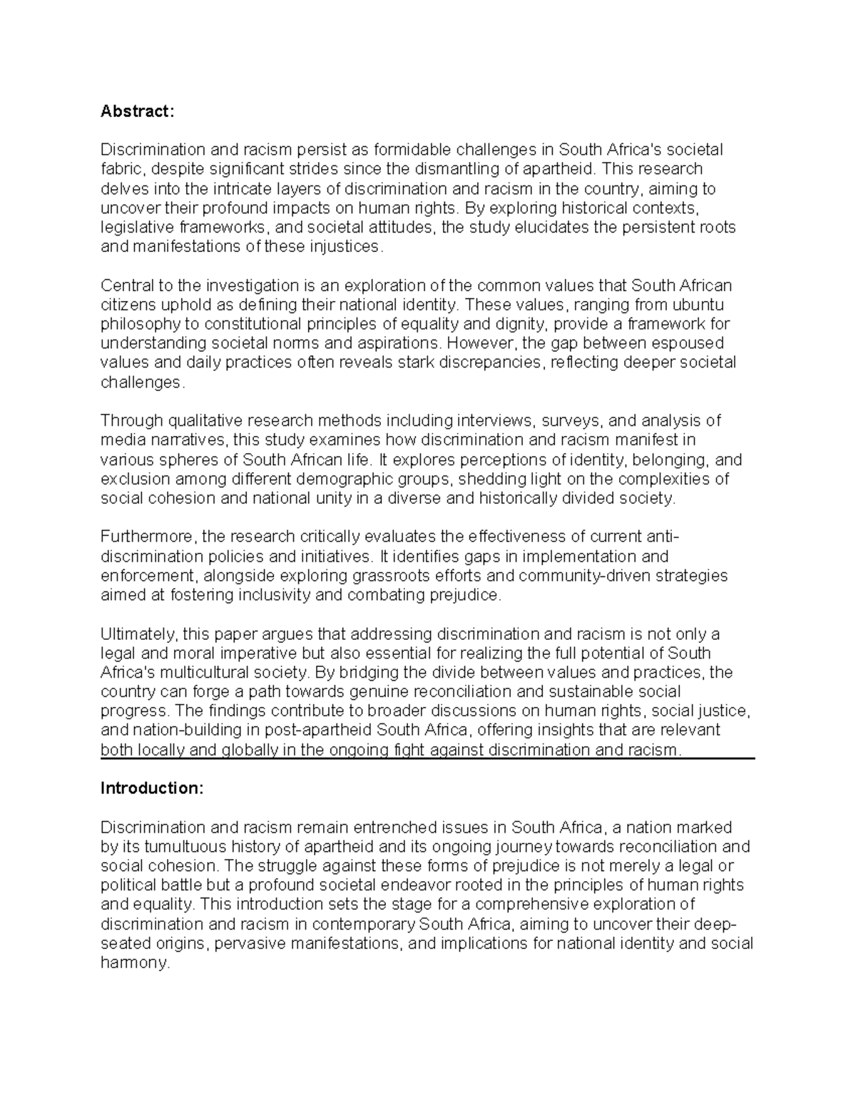 Research Paper Inkal 24 - Abstract: Discrimination and racism persist ...