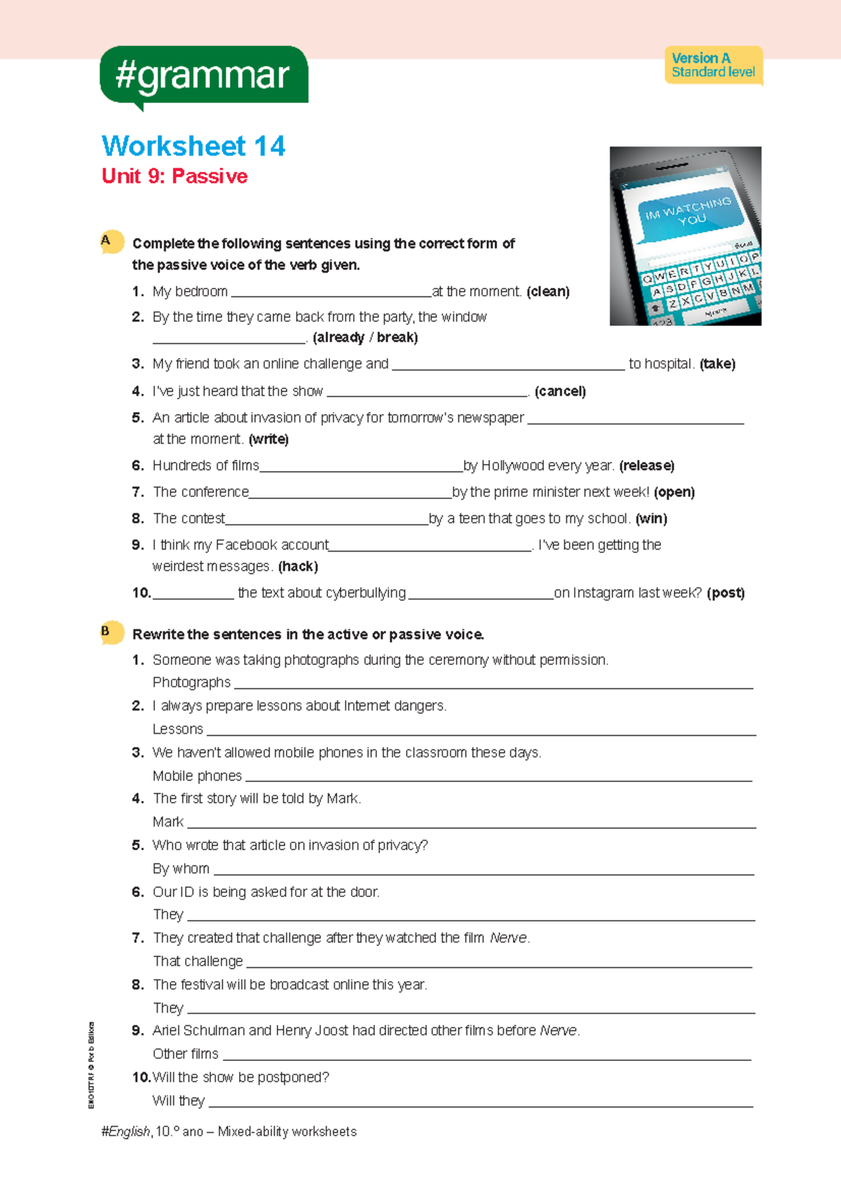 Eng10 mixed ability grammar worksheet 14-1 - Complete the following ...