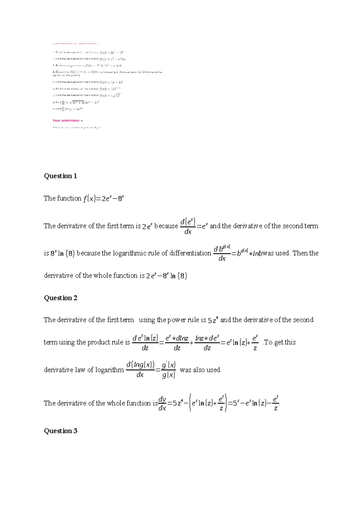 Assignment unit five of Calculus - Question 1 The function f ( x ) = 2 ...