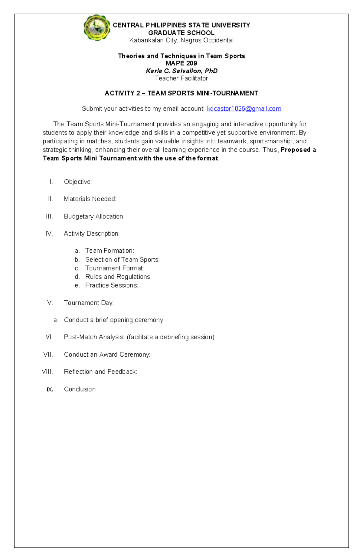 Activity 2 MAPE 209 compressed - CENTRAL PHILIPPINES STATE UNIVERSITY GRADUATE SCHOOL Kabankalan ...