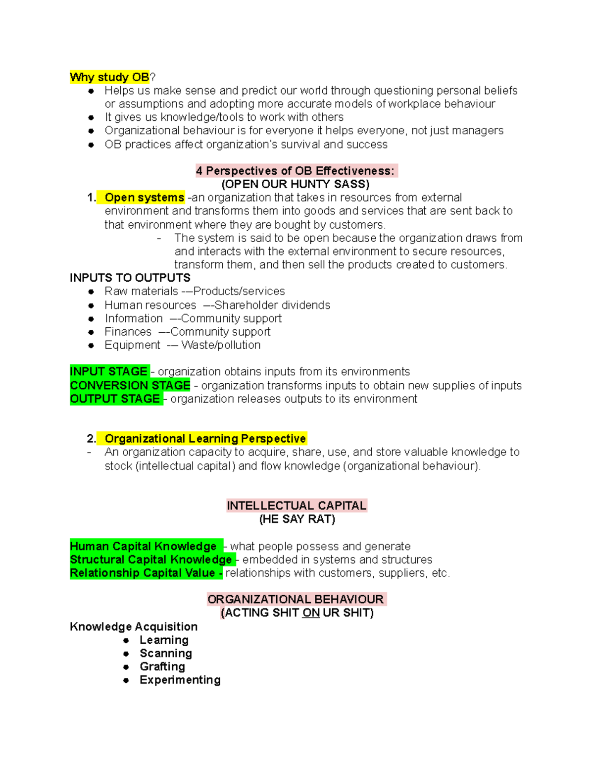 Organizational Behaviour - Review - Why study OB? Helps us make sense ...