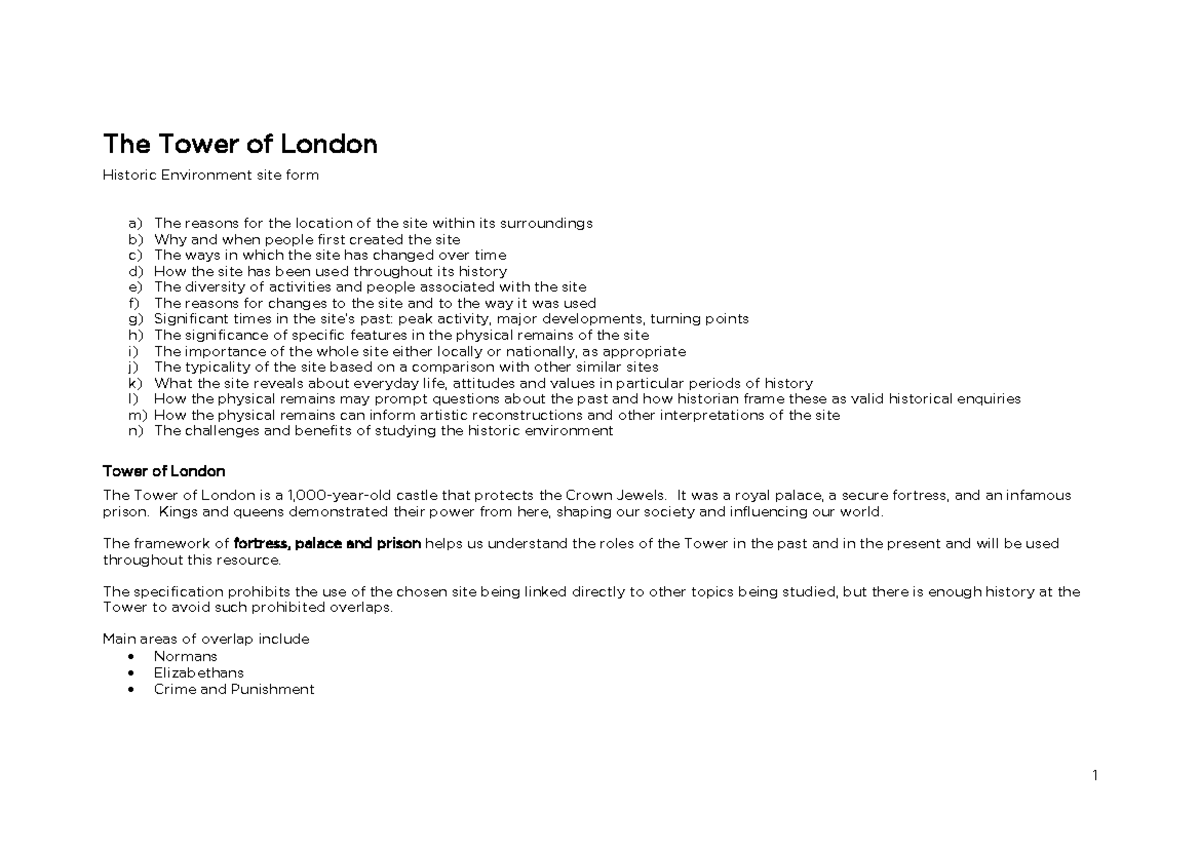 Tower of london historic site form ocr - The Tower of London Historic ...