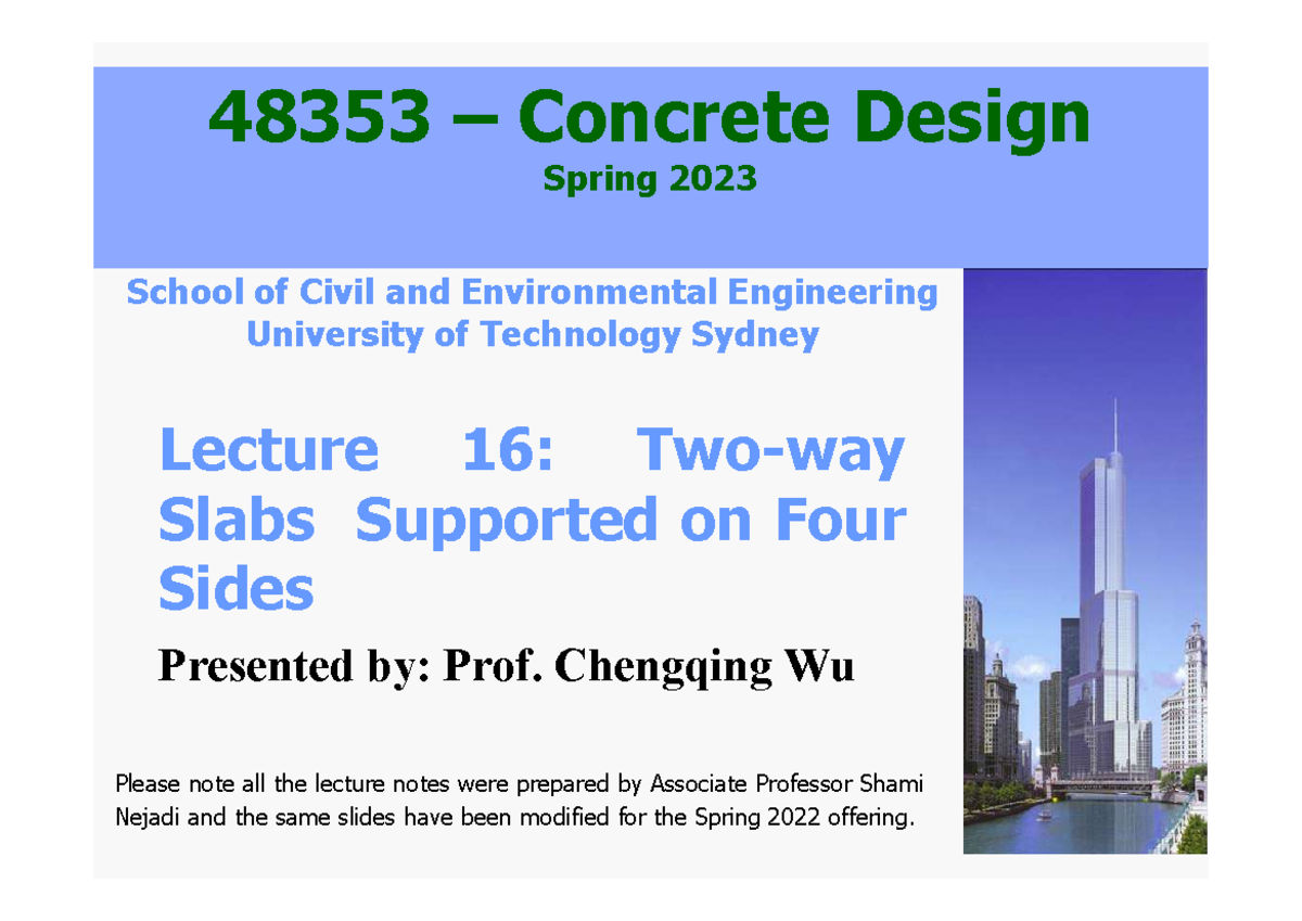 Lecture 16 - Two Way edge supported slabs - 48353 – Concrete Design ...