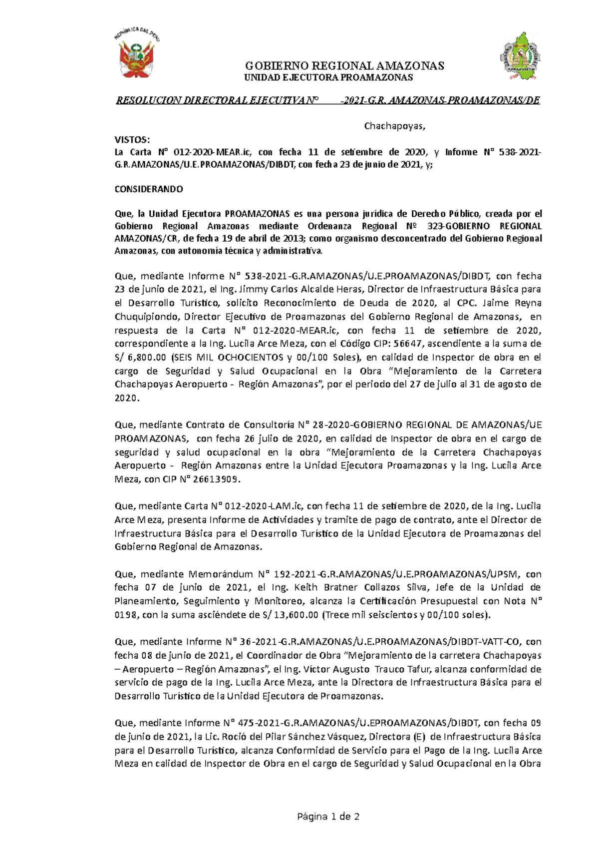 ACTO Resolutivo Reconocimiento DE Deuda - ING. Lucia ARCE MEZA ...