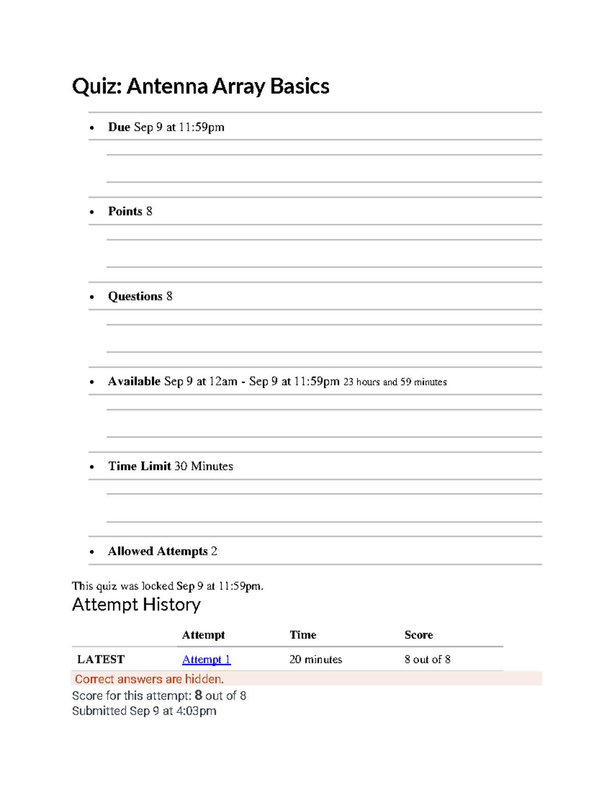 Quiz1 Antenna Array Basics Quiz Antenna Array Basics Due Sep 9 At 11 59pm Points 8