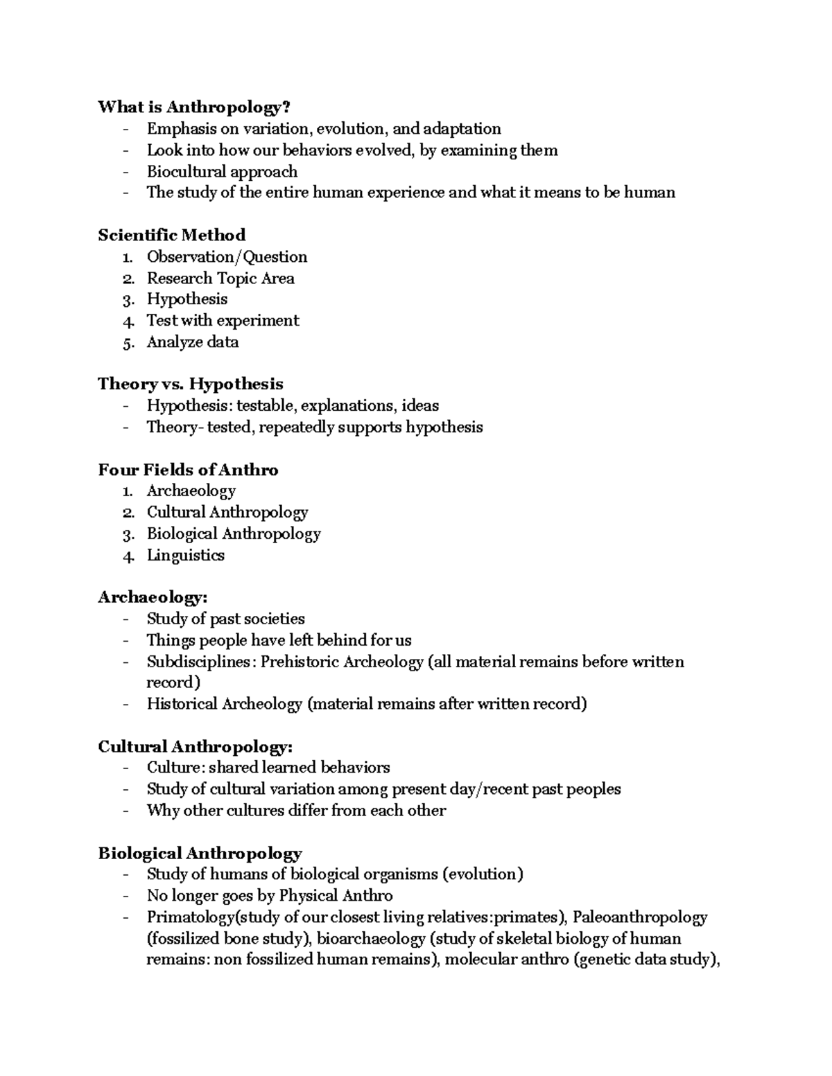 Anthropology Lecture notes 1 - What is Anthropology? - Emphasis on ...