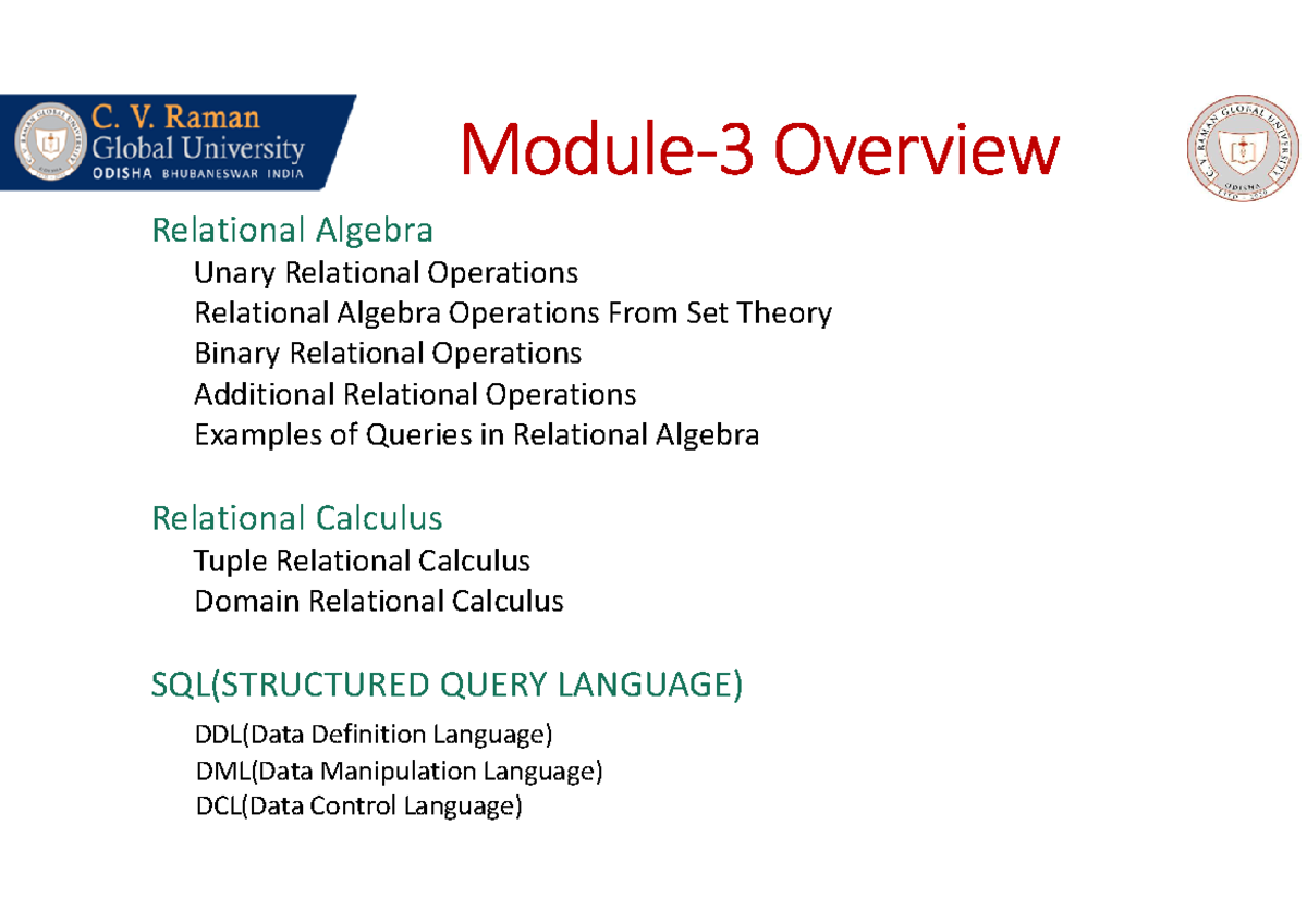 Module 3 - easy understanding - Module-3 Overview Relational Algebra Unary Relational Operations ...