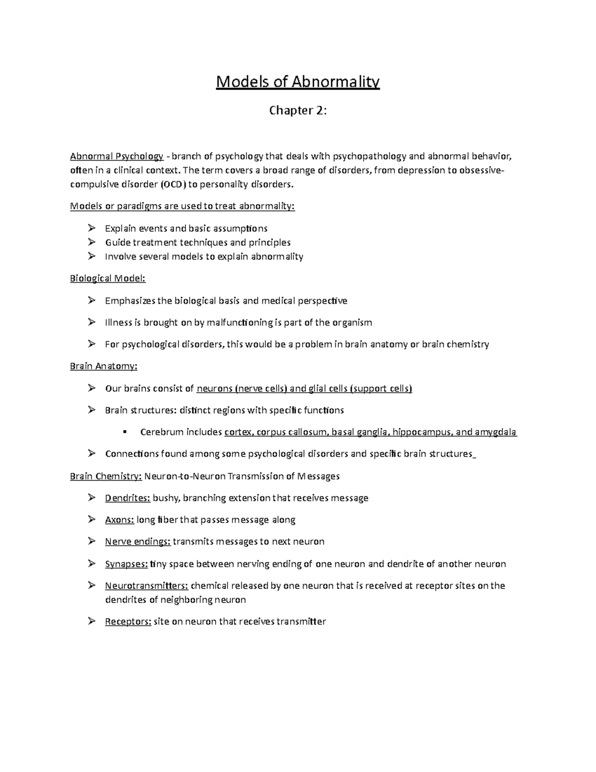 Chapter 2 Notes - Models of Abnormality Chapter 2: Abnormal Psychology ...