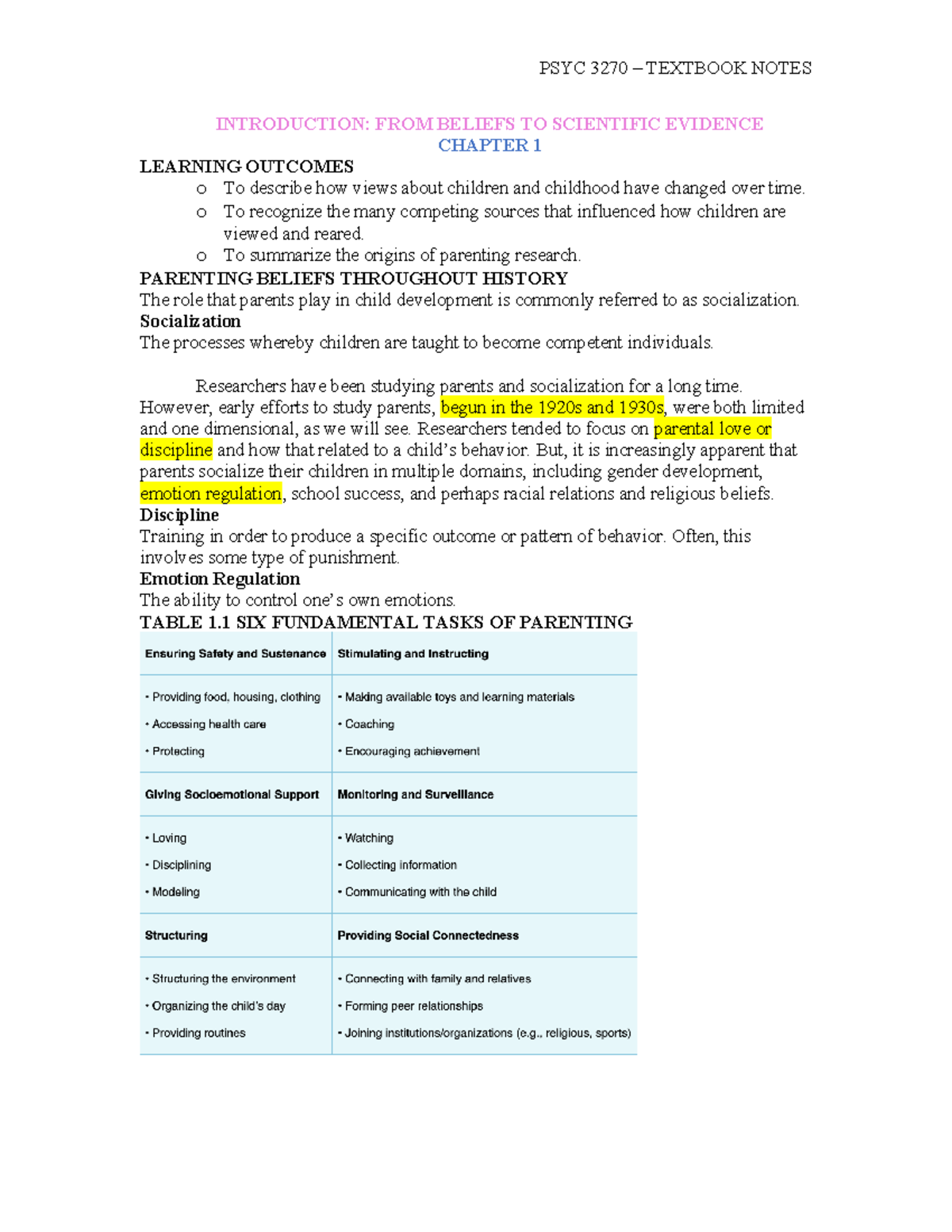 Parenting - Ch 1. Textbook Notes - INTRODUCTION: FROM BELIEFS TO ...