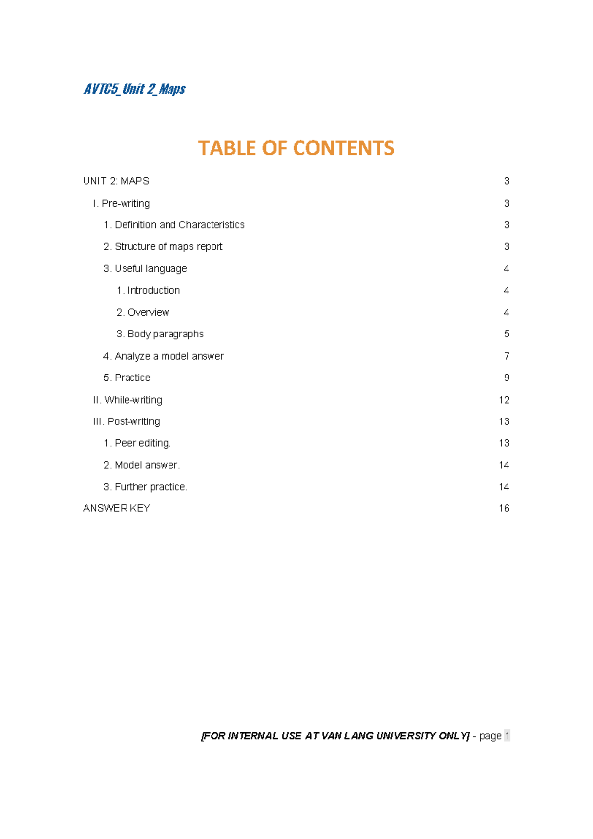 Writing Unit 2 - Ghkkkjj - TABLE OF CONTENTS UNIT 2: MAPS I. Pre ...
