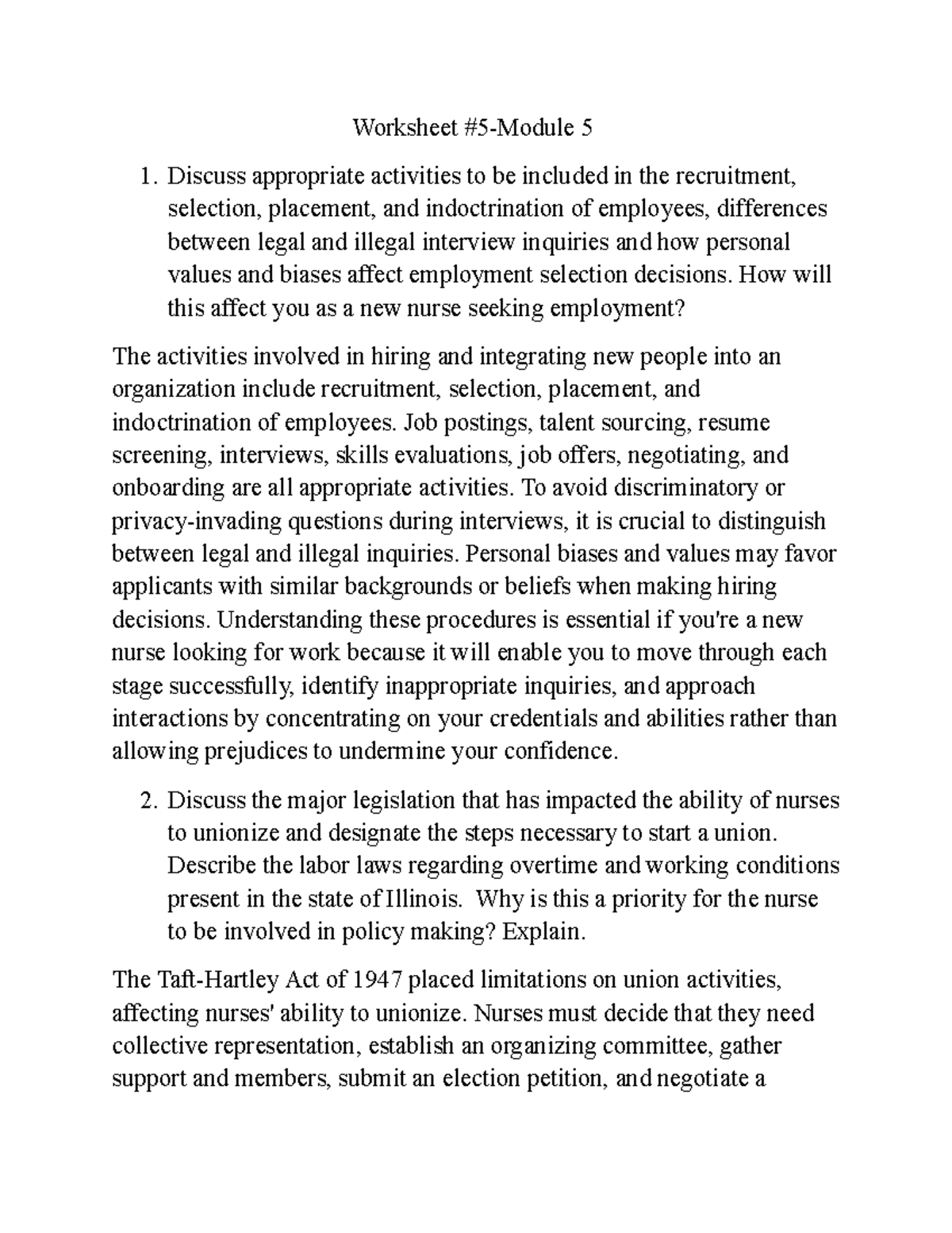 Worksheet #5-Module 5 - How will this affect you as a new nurse seeking ...