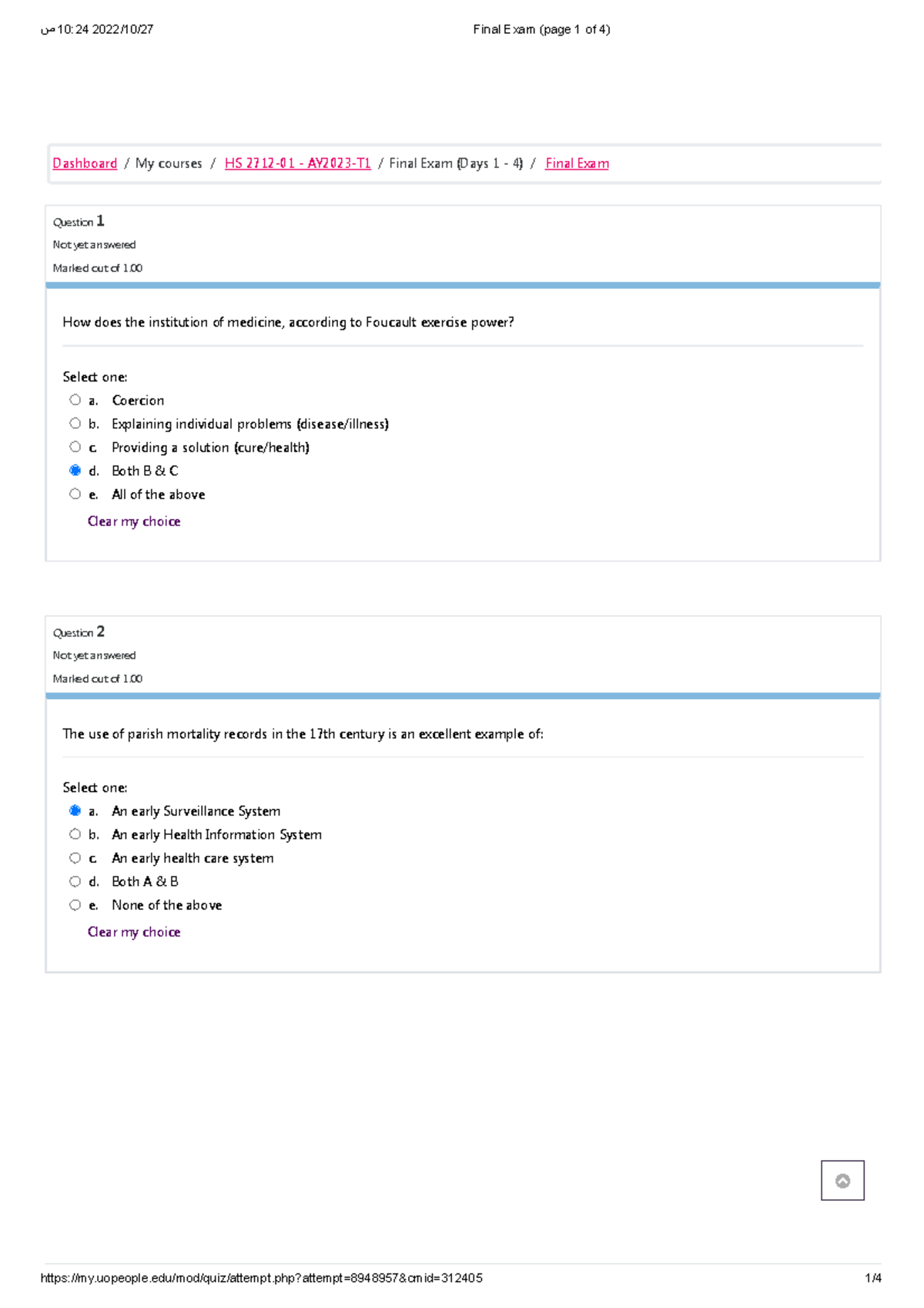Final Exam (page 1 of 4) - Question 1 Not yet answered Marked out of 1 ...