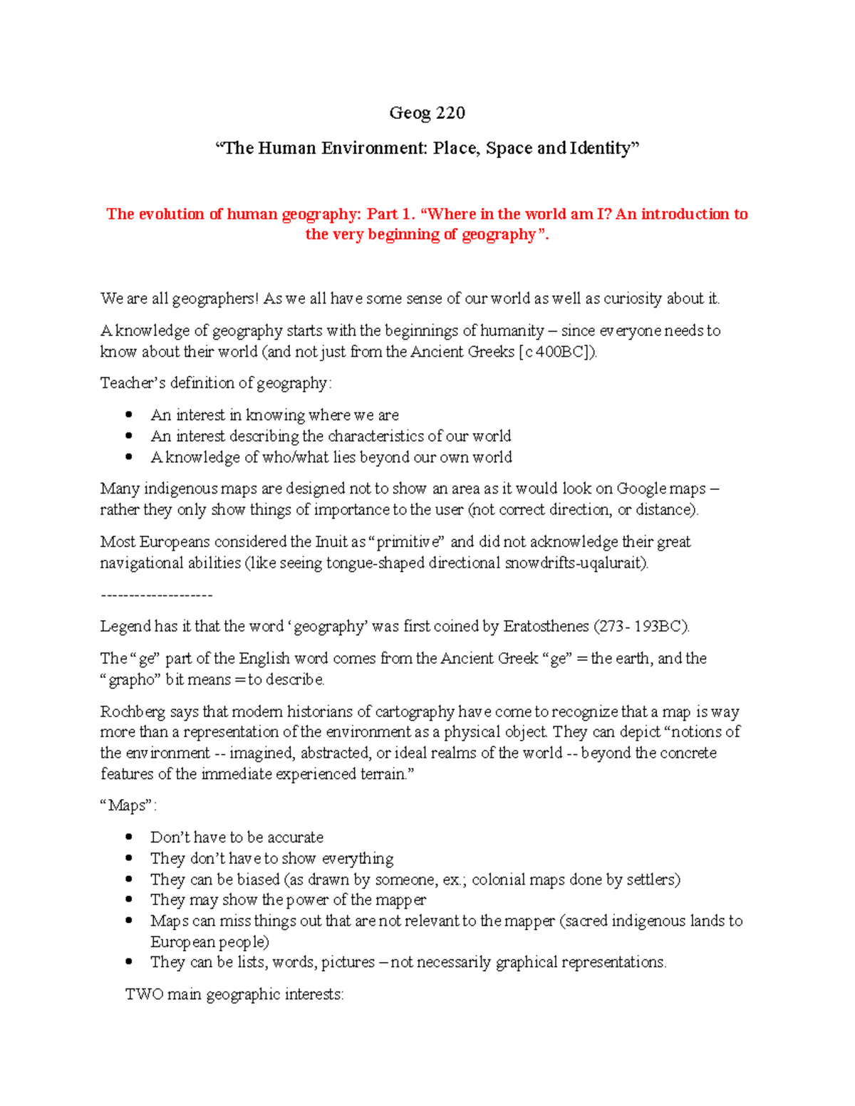 GEOG 220 - Chapter 1-2 notes - GEOG 220 - Concordia - Studocu