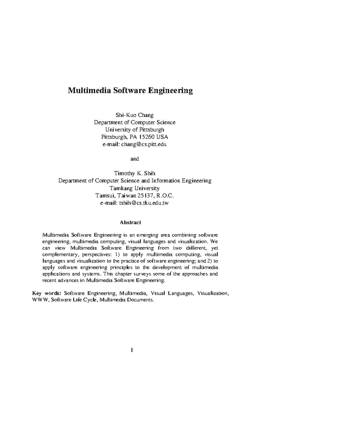 Perspectives in multimedia software engineering - 1 Multimedia Software ...